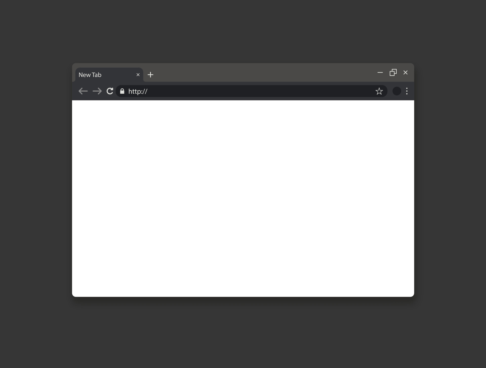 Empty mock up web browser page on dark grey background. Internet window ...
