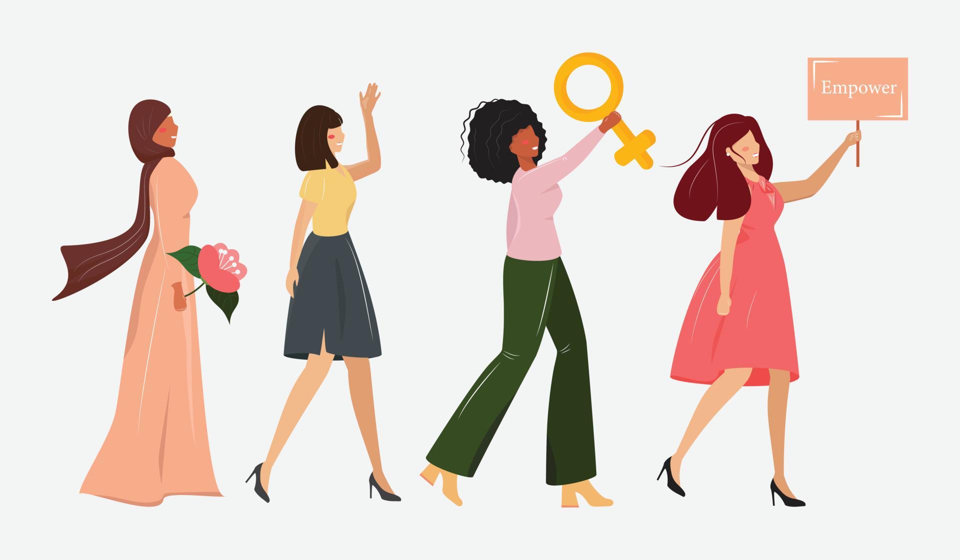Feminism And Equality Gender Concept Illustration Group Of Happy