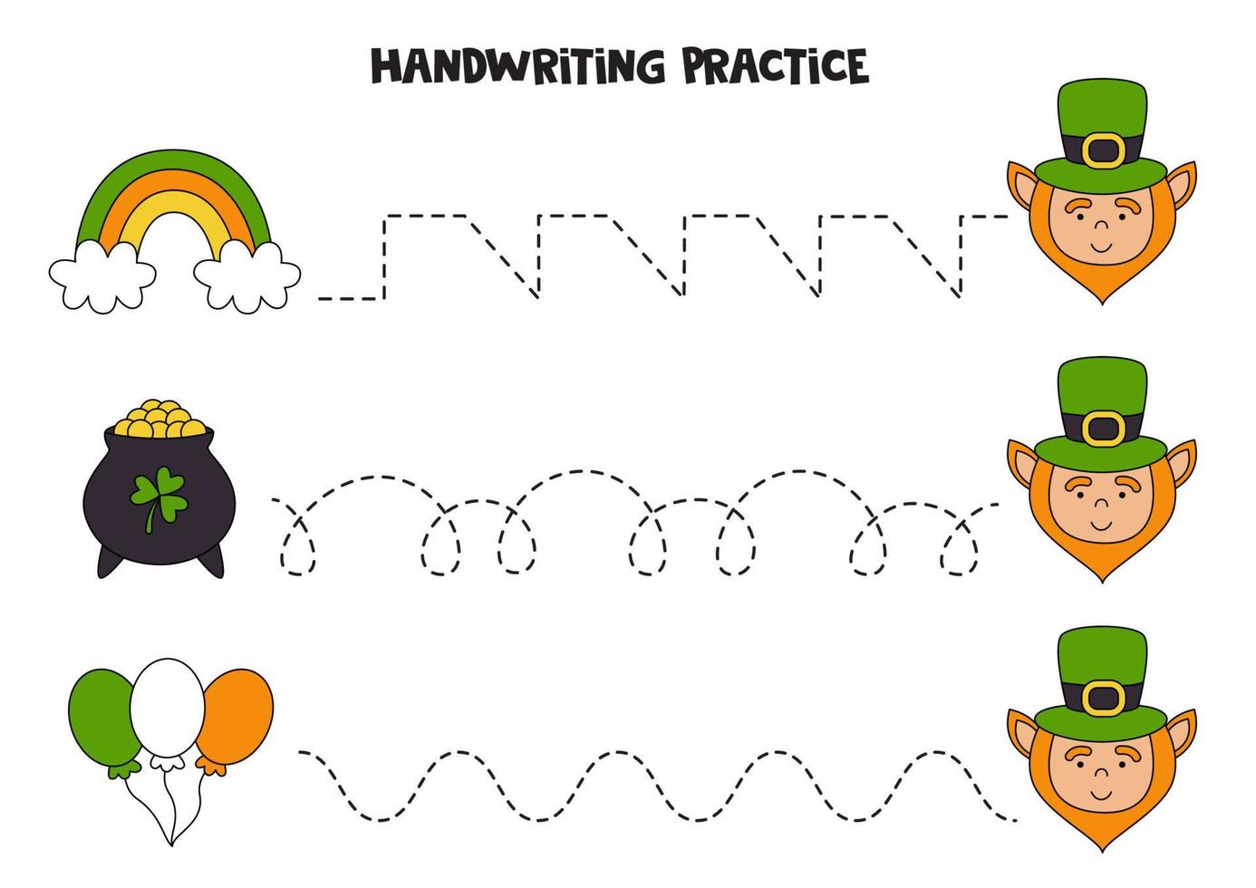 Tracing lines with cute Saint Patrick day elements. Writing practice ...