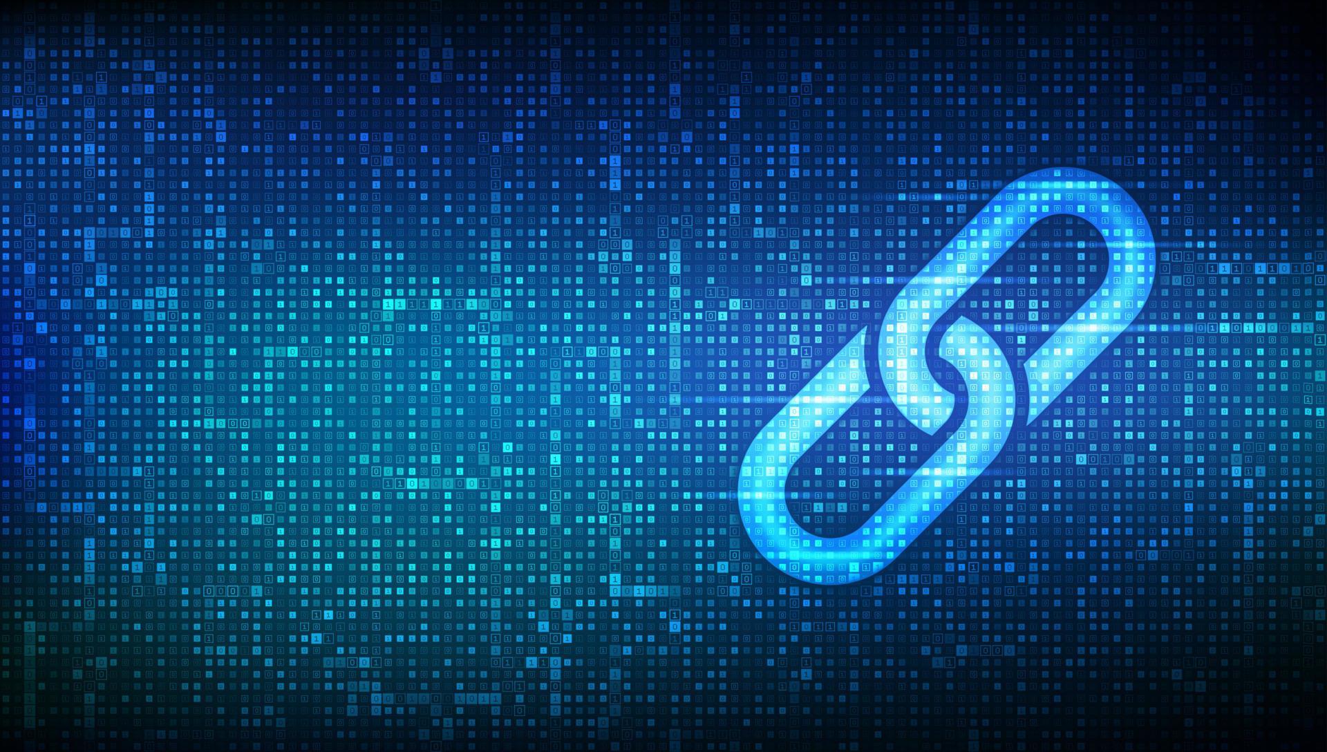 Link icon made with binary code. Blockchain technology. Cooperation ...