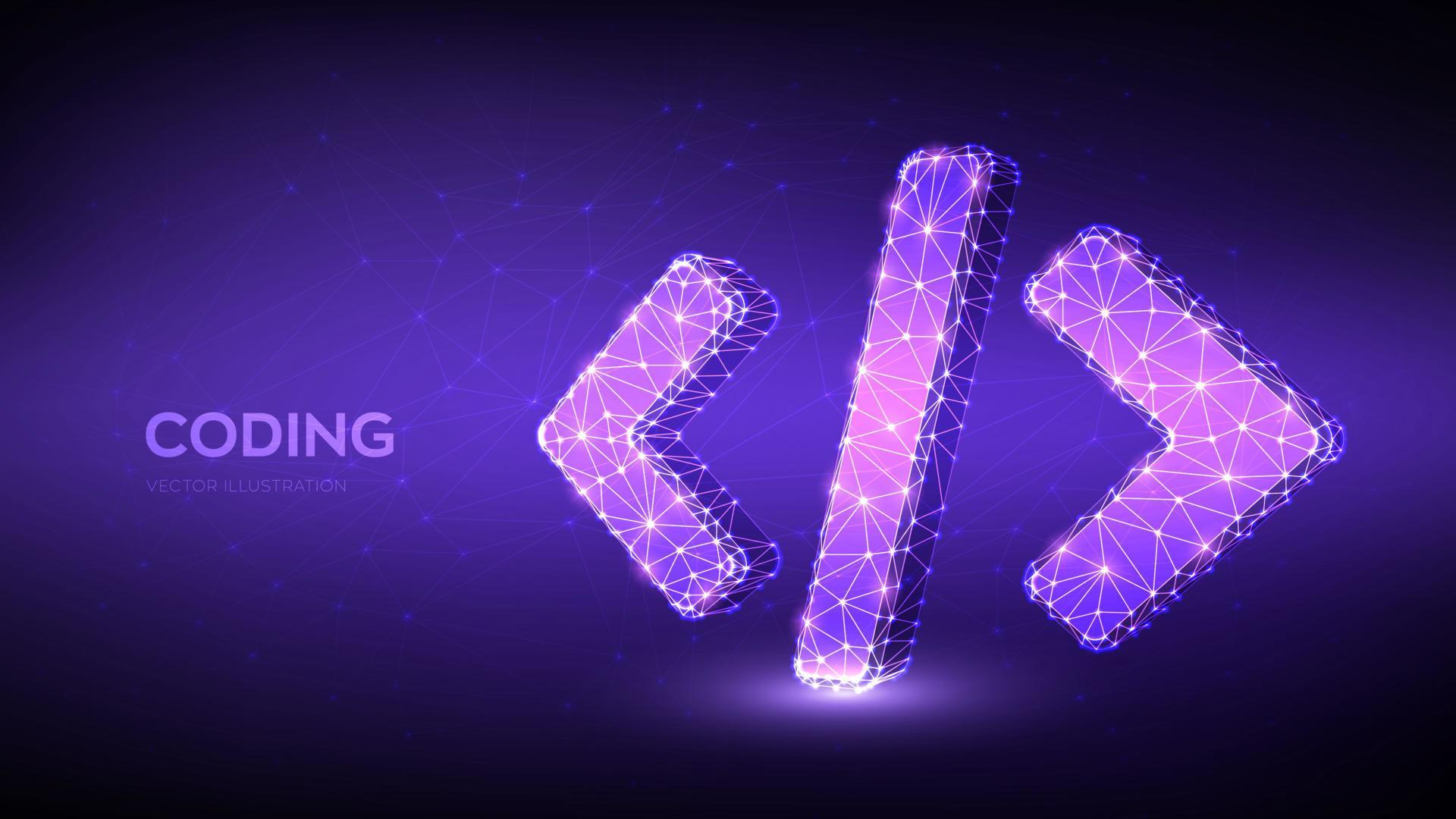 Programming Code Icon 3d Low Polygonal Abstract Programming Code Symbol Coding Or Hacker