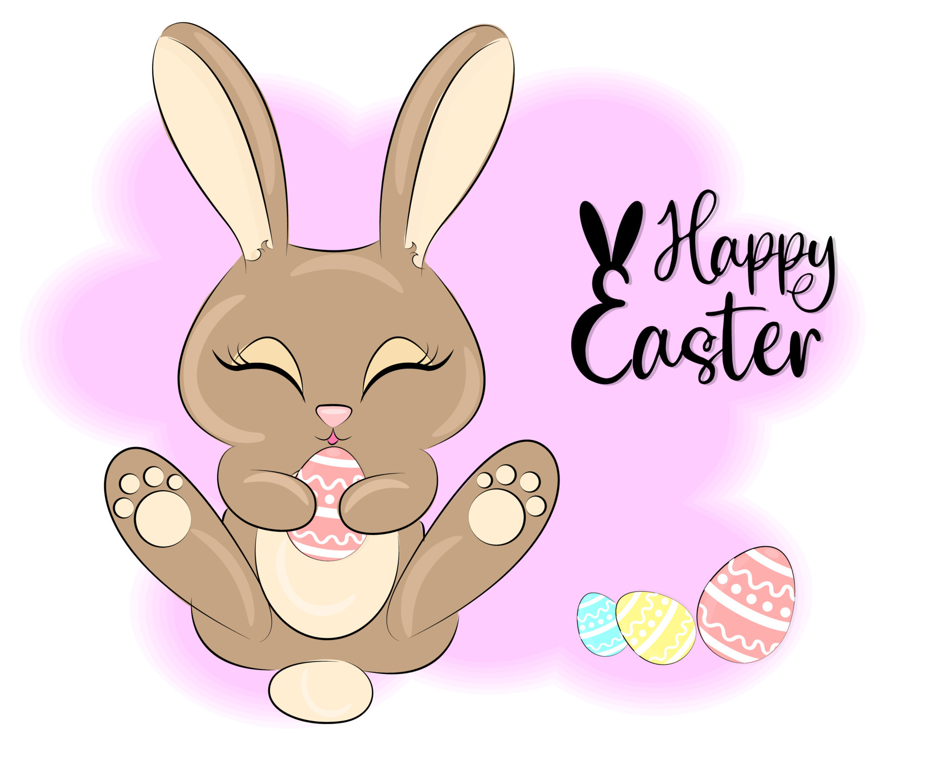 Cute Easter Bunny With The Inscription Happy Easter 5915923 Vector Art At Vecteezy