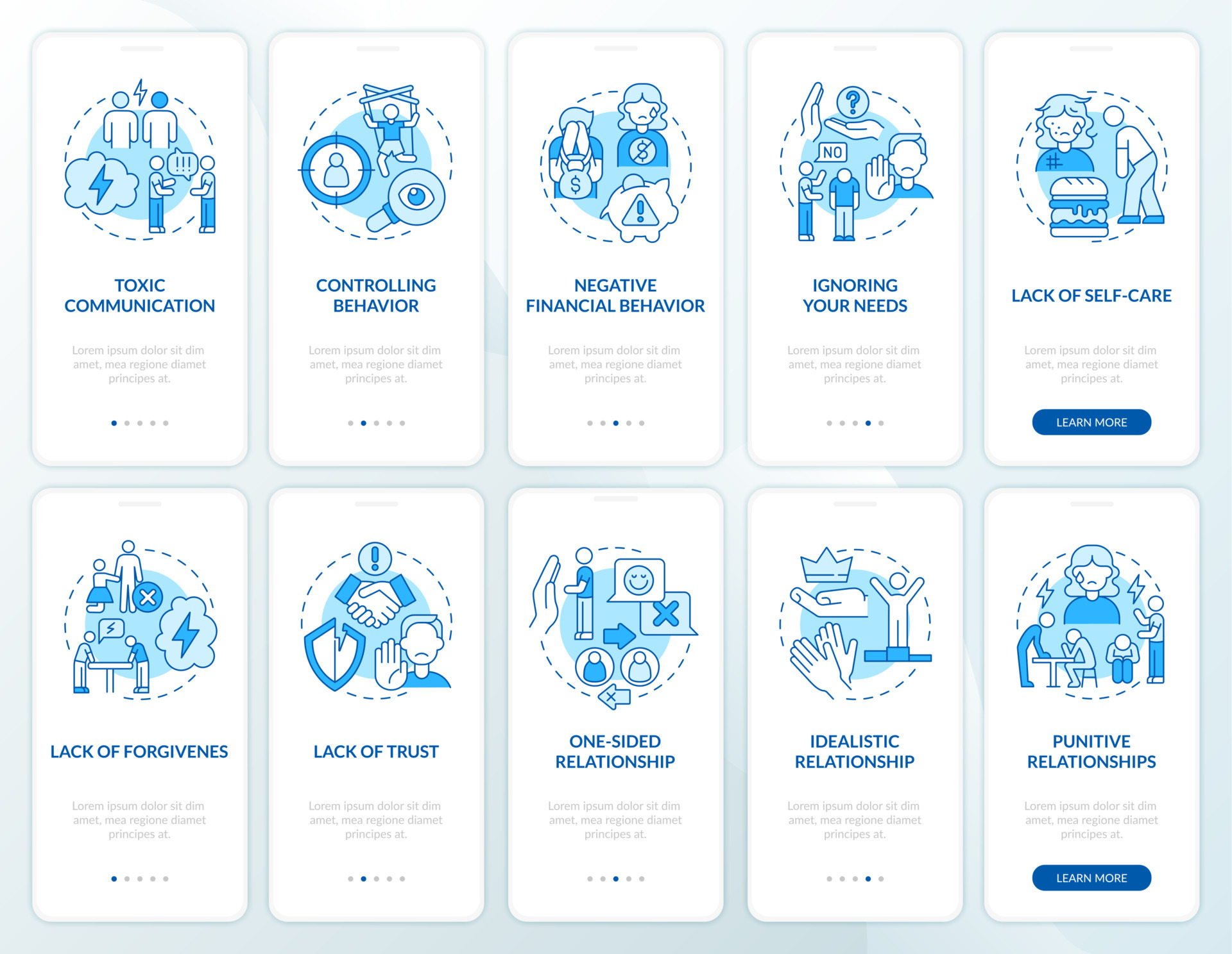 Abusive Relationships Onboarding Mobile App Page Screen Unhealthy