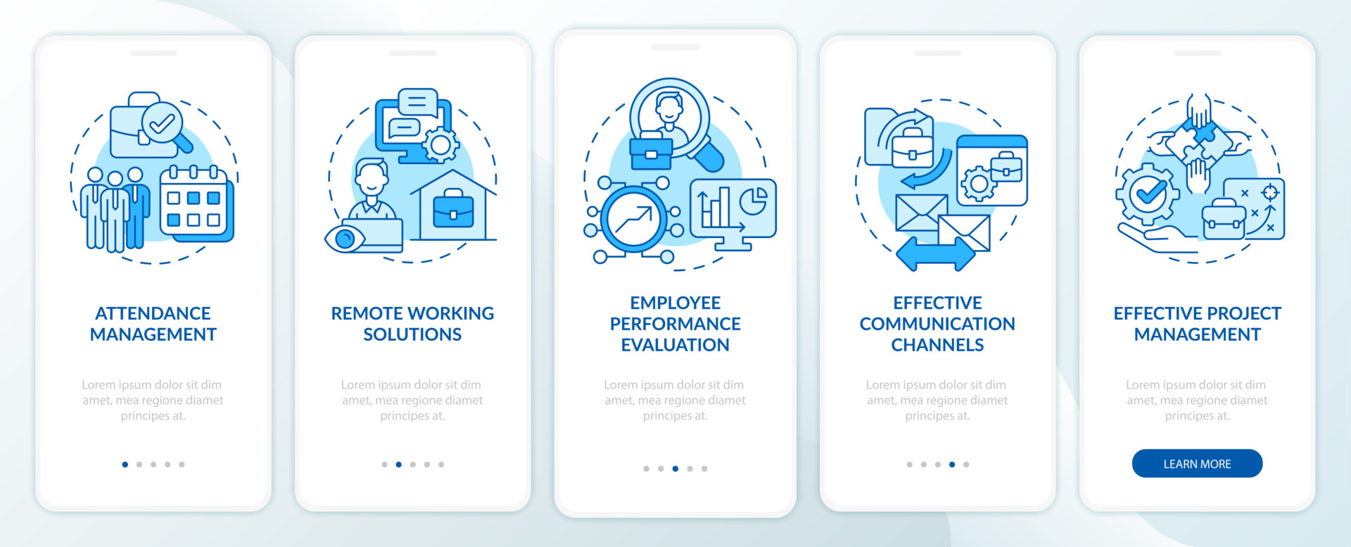 Employee Monitoring Advantages Blue Onboarding Mobile App Page Screen Work Tracking Walkthrough