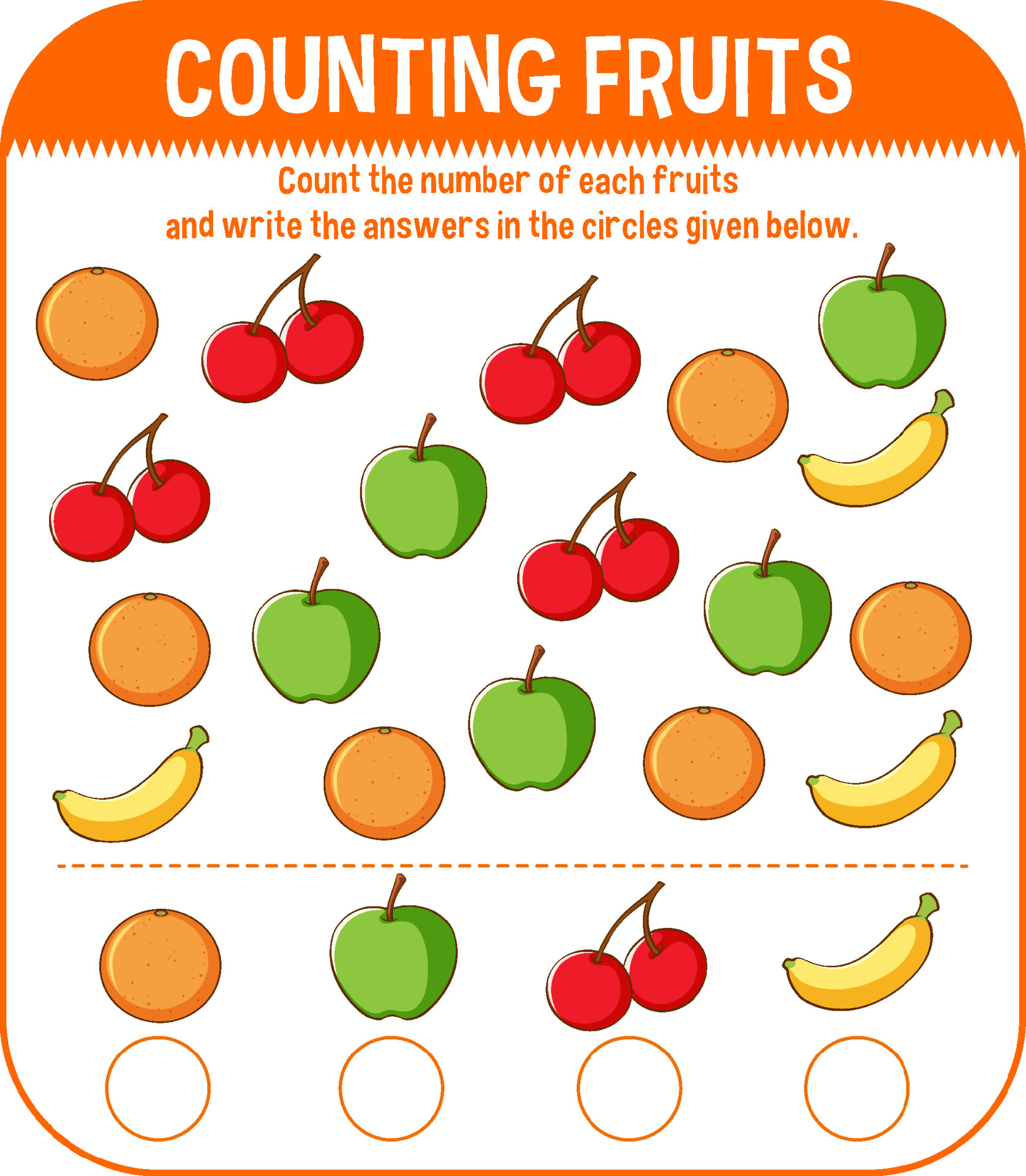 Math game template with counting fruits 5922116 Vector Art at Vecteezy