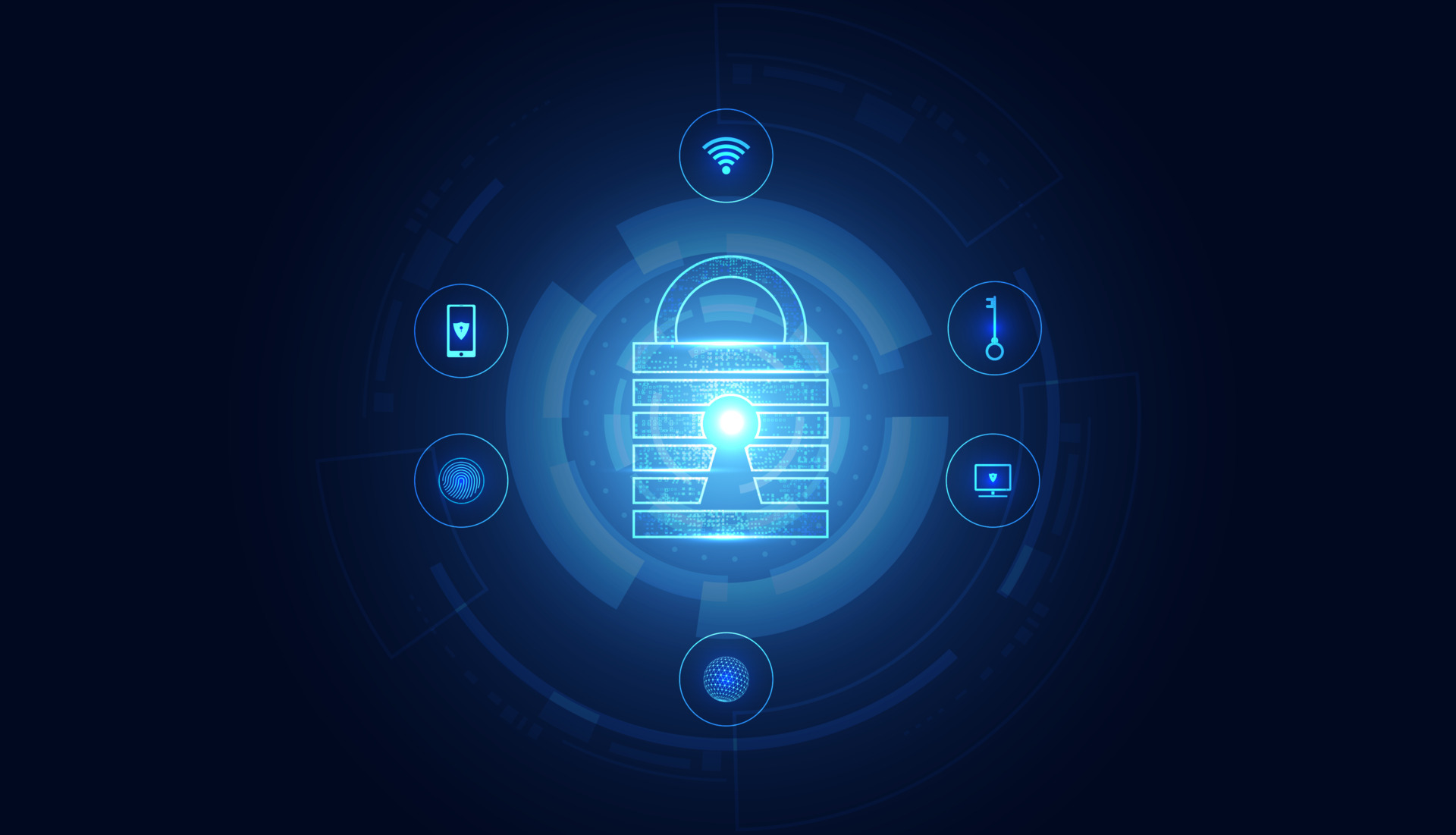 Abstract Cyber security with padlock blue circle icon technology Future cyber background ...