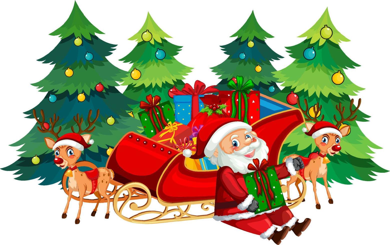 Santa Claus and reindeer sleigh with Christmas trees 5925436 Vector Art ...