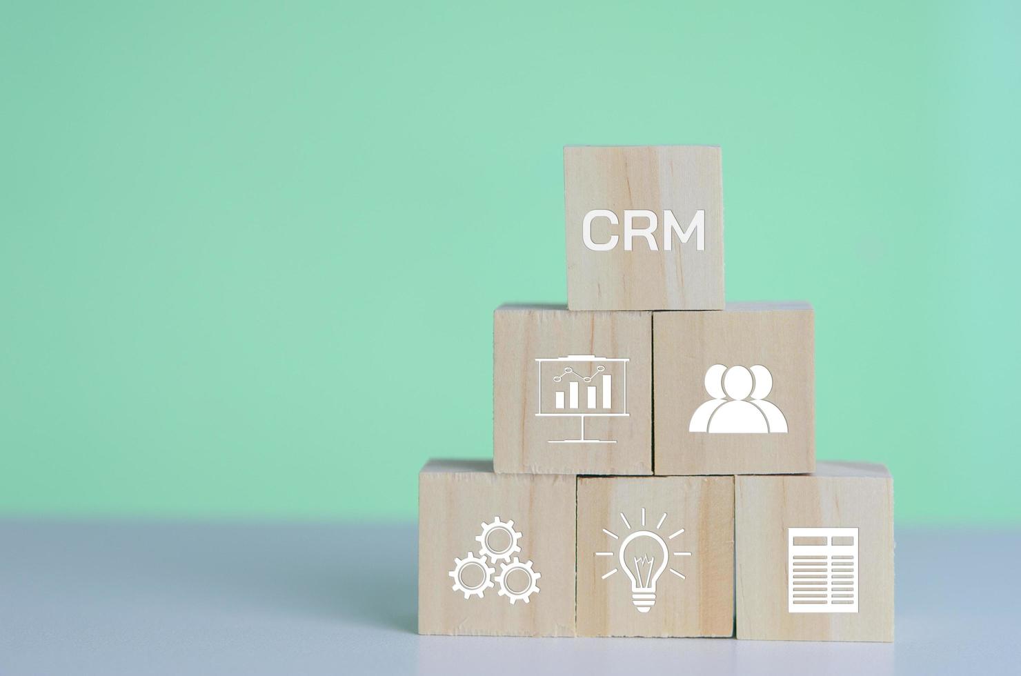 Wooden Cubes With Crm Customer Relationship Management Automation