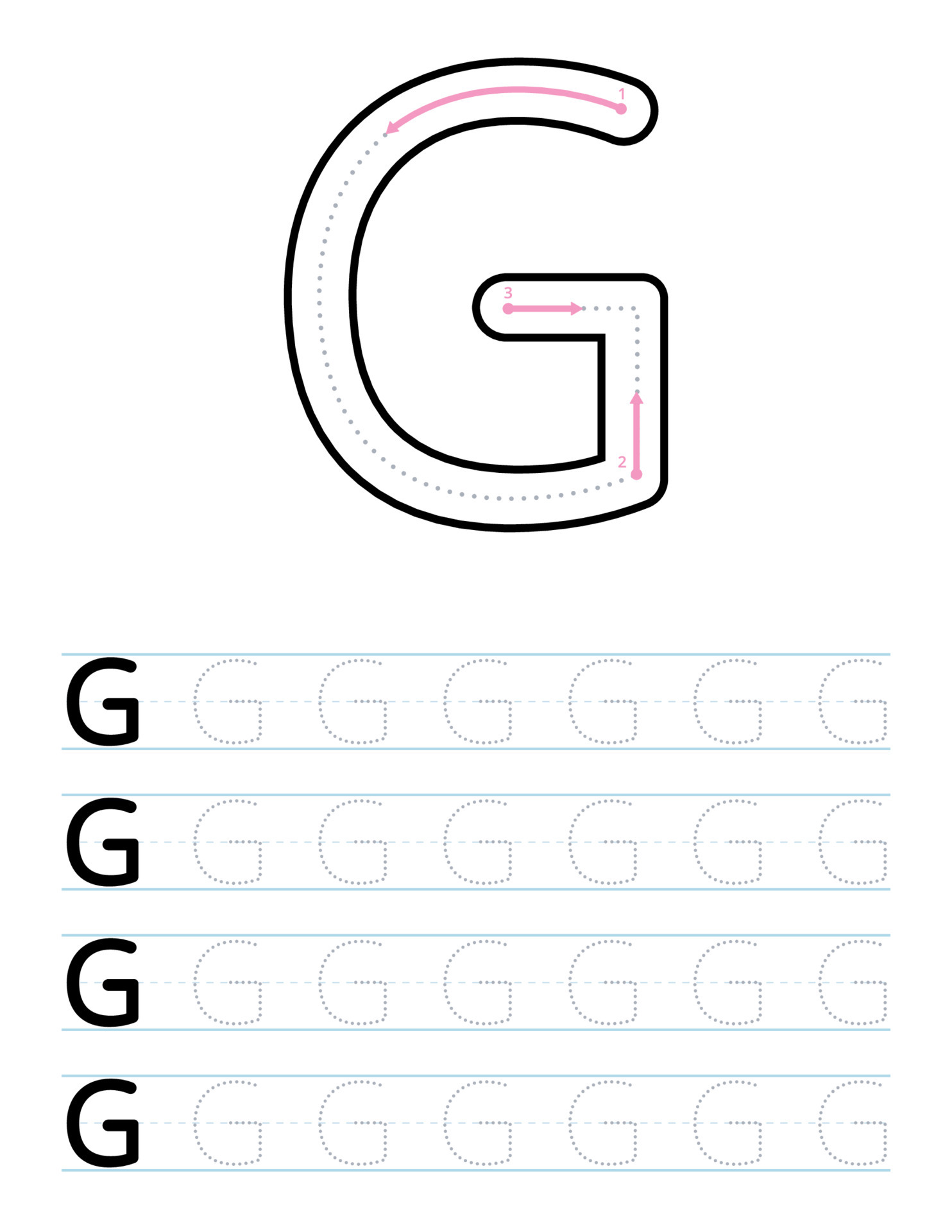 Trazando La Hoja De Trabajo De La Letra G Mayúscula Para Niños 5947976 Vector En Vecteezy