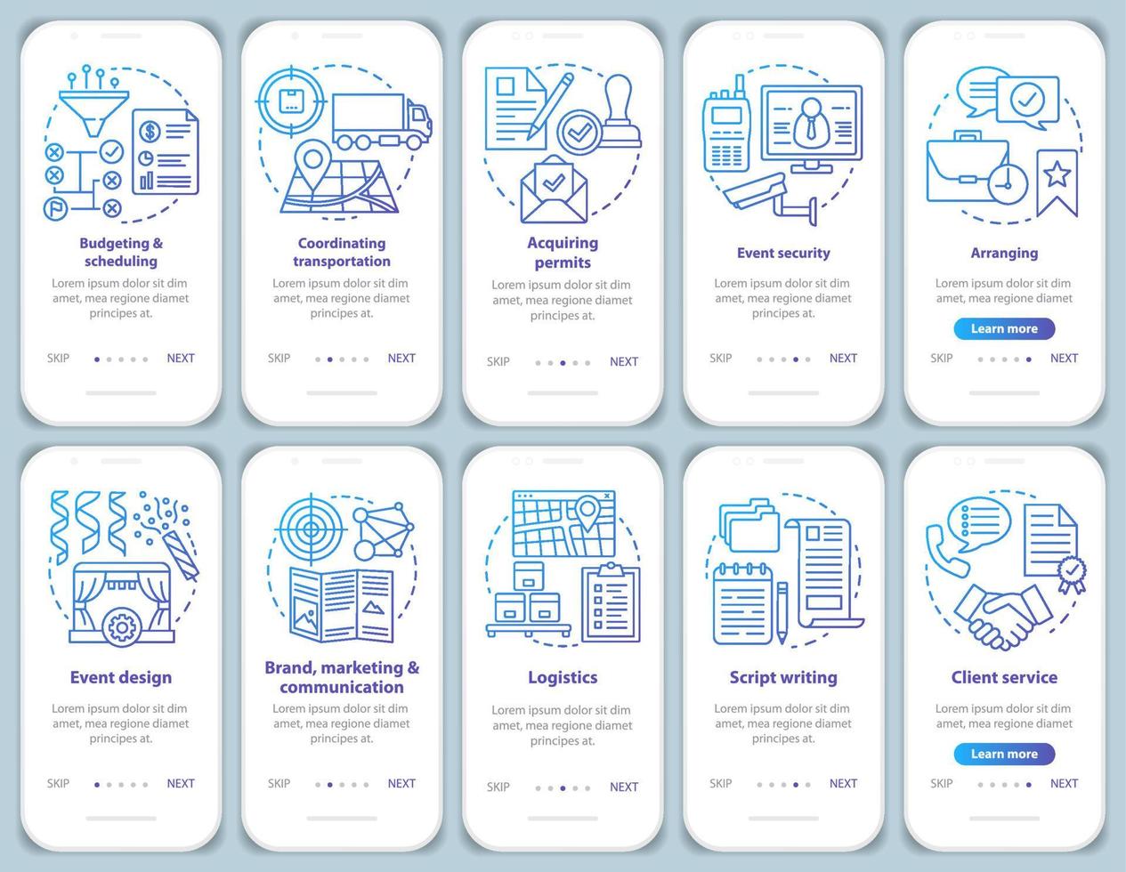 Event Management And Planning Service Onboarding Mobile App Page Screen