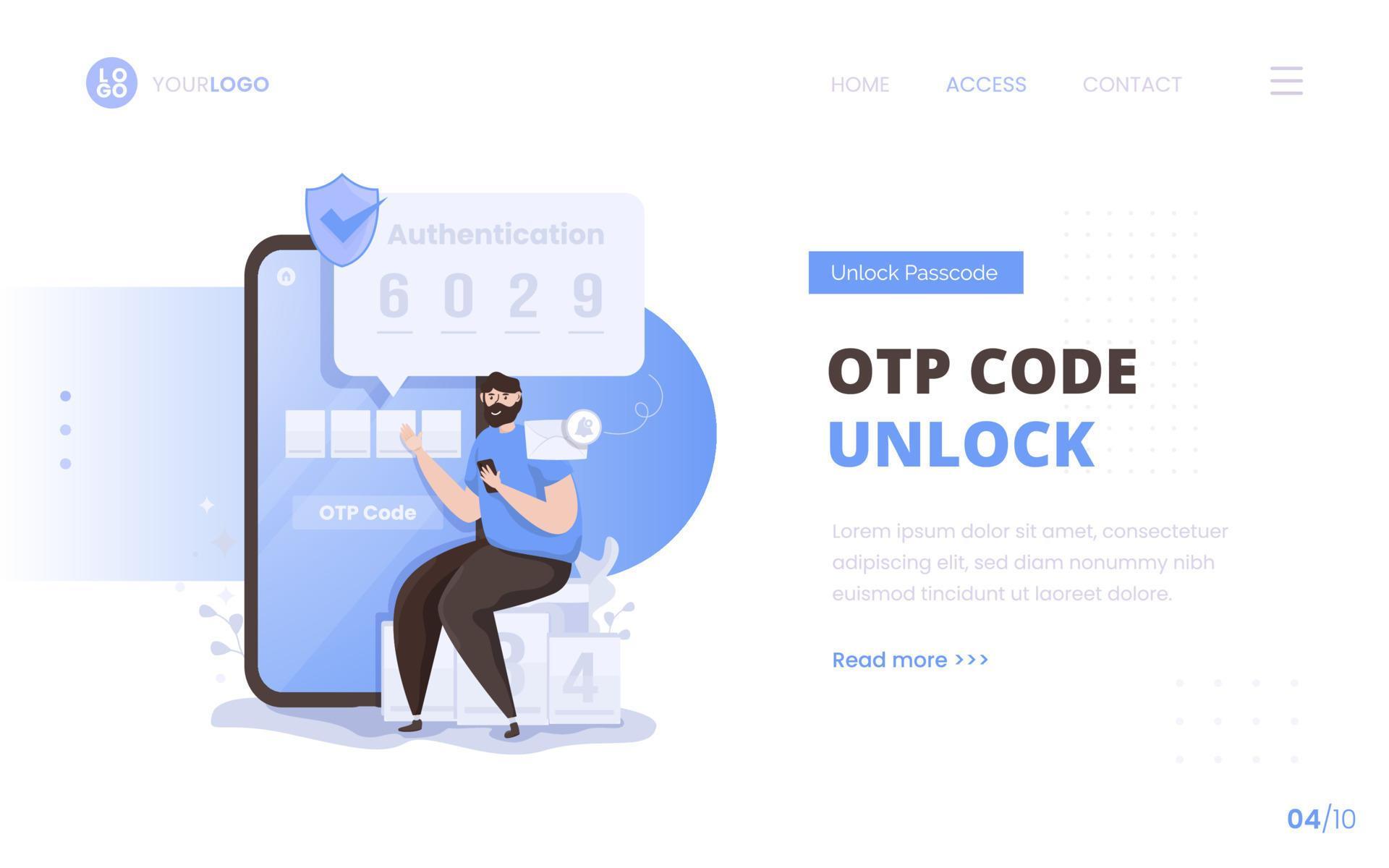 OTP code unlock access concept on landing page design 5960766 Vector ...