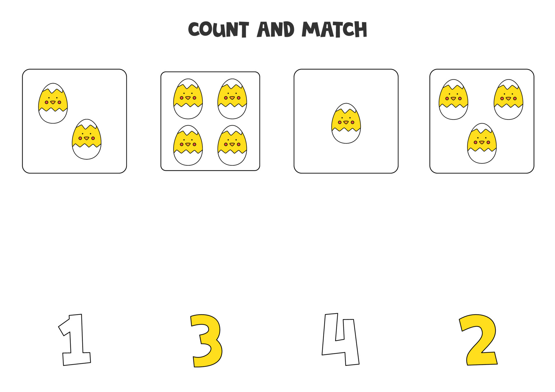 Counting game for kids. Count all Easter eggs and match with numbers ...