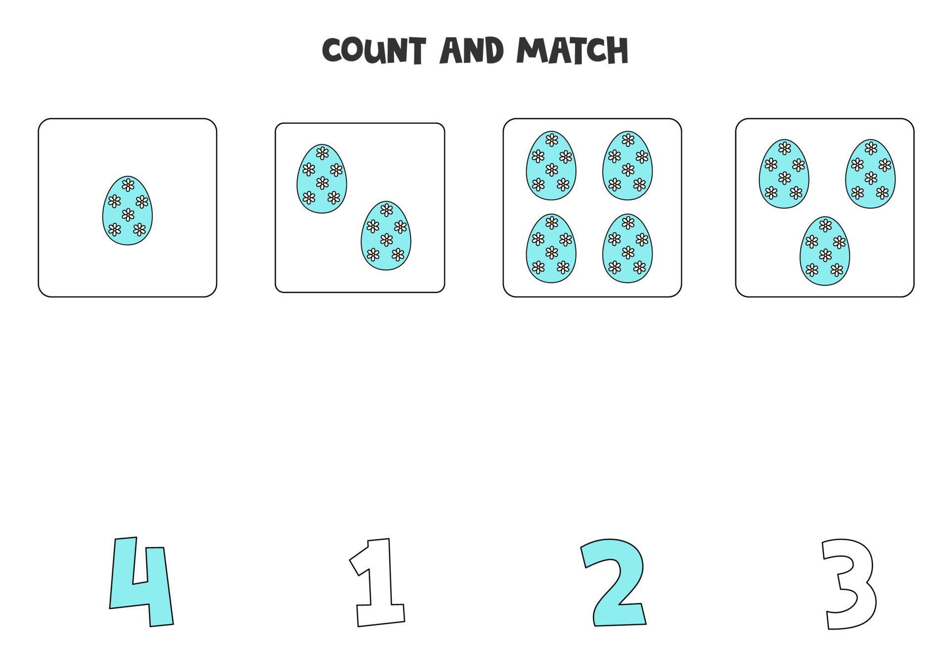 Counting game for kids. Count all Easter eggs and match with numbers ...