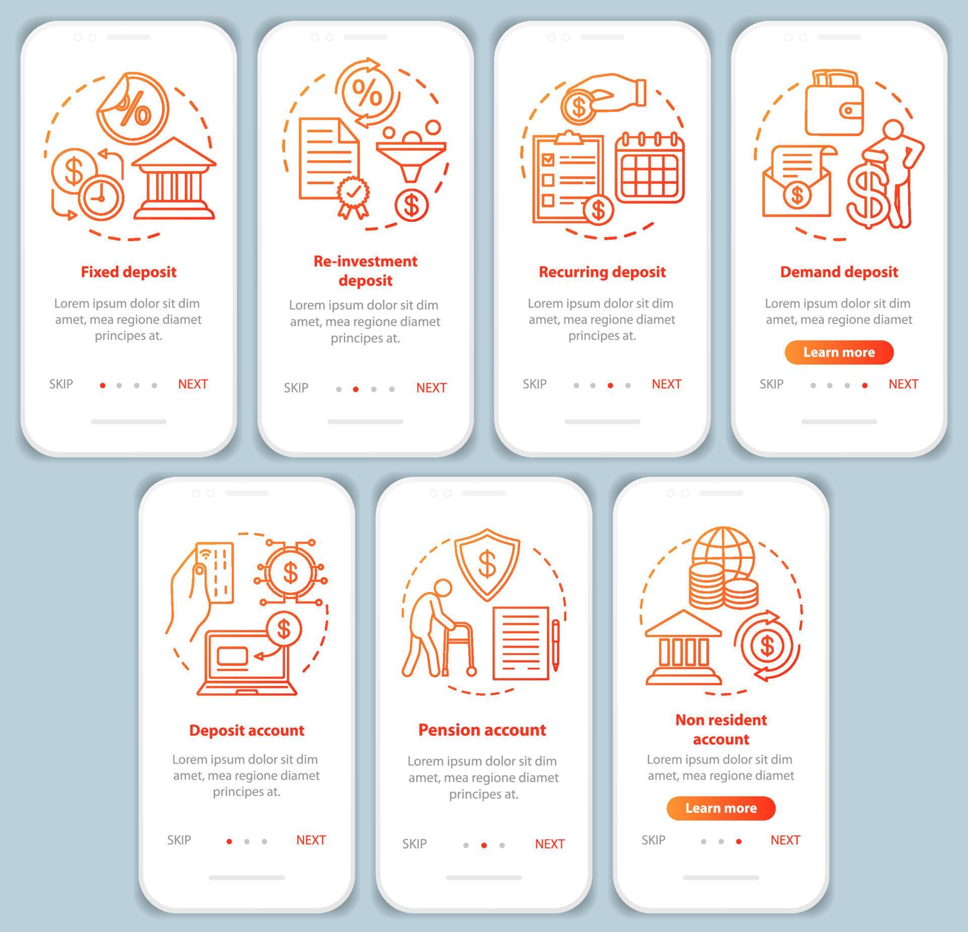 Savings Deposit Investment Onboarding Mobile App Page Screen Vector Template Different Deposit