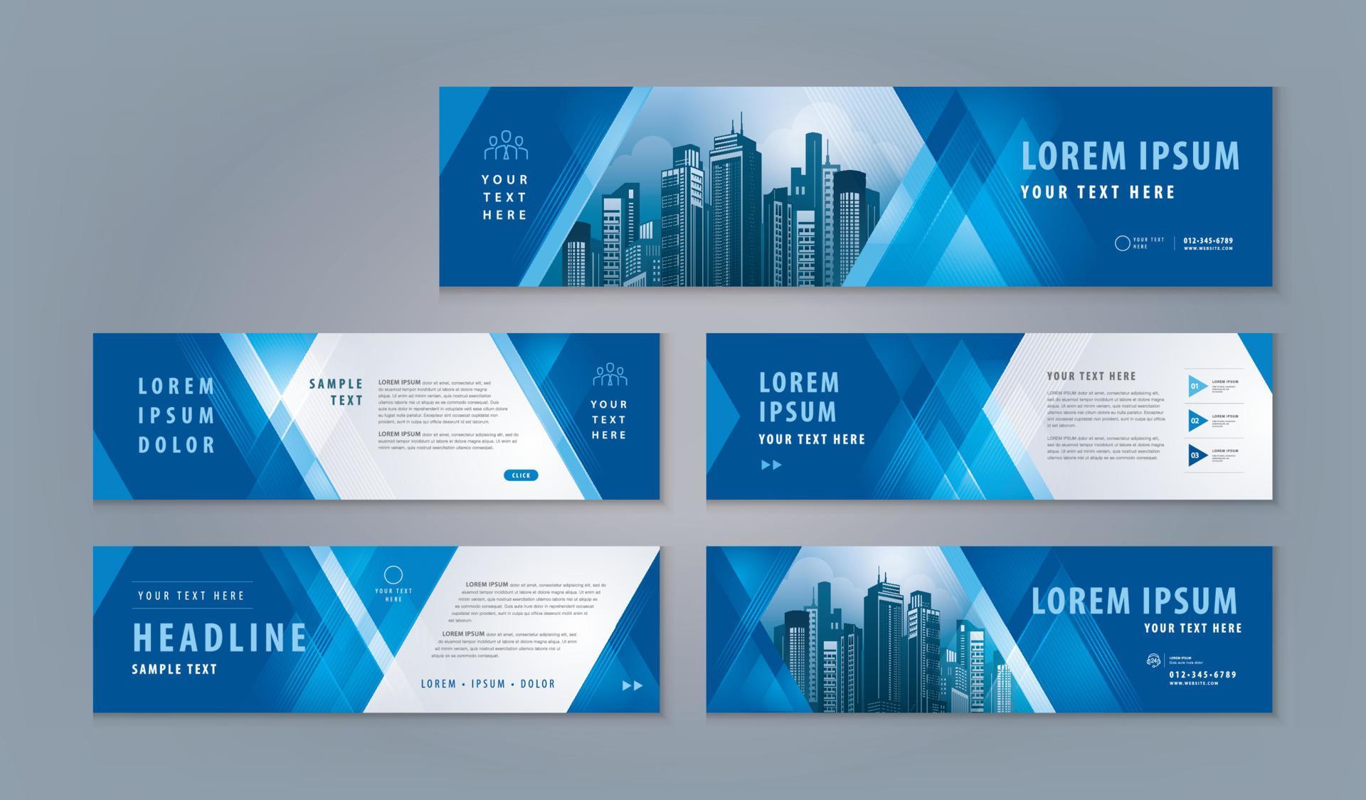 Horizontal header web banner, Abstract banner design web template Set, Modern Blue Geometric ...