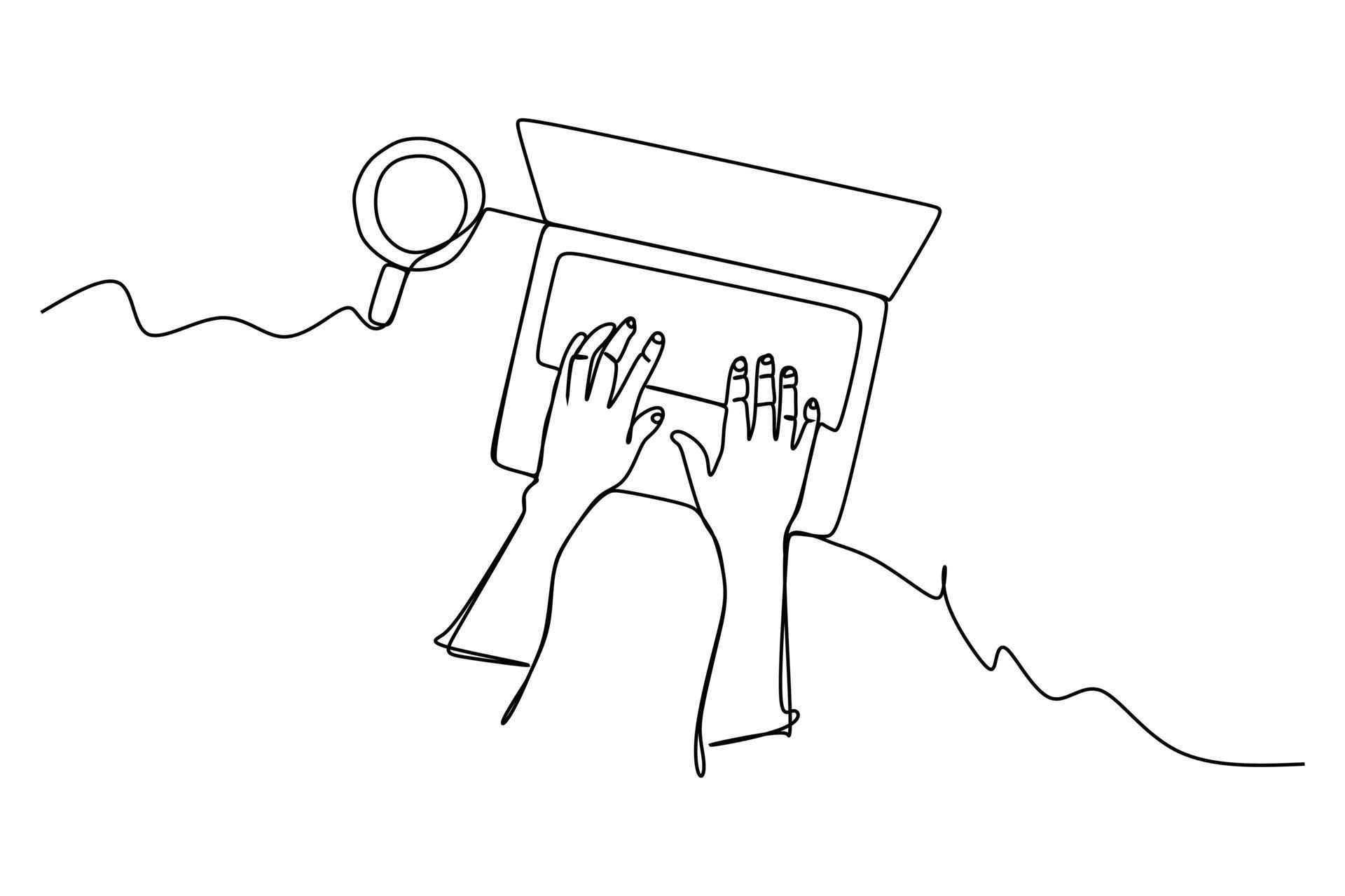 continuous line drawing of working with laptop computer. Dynamic ...