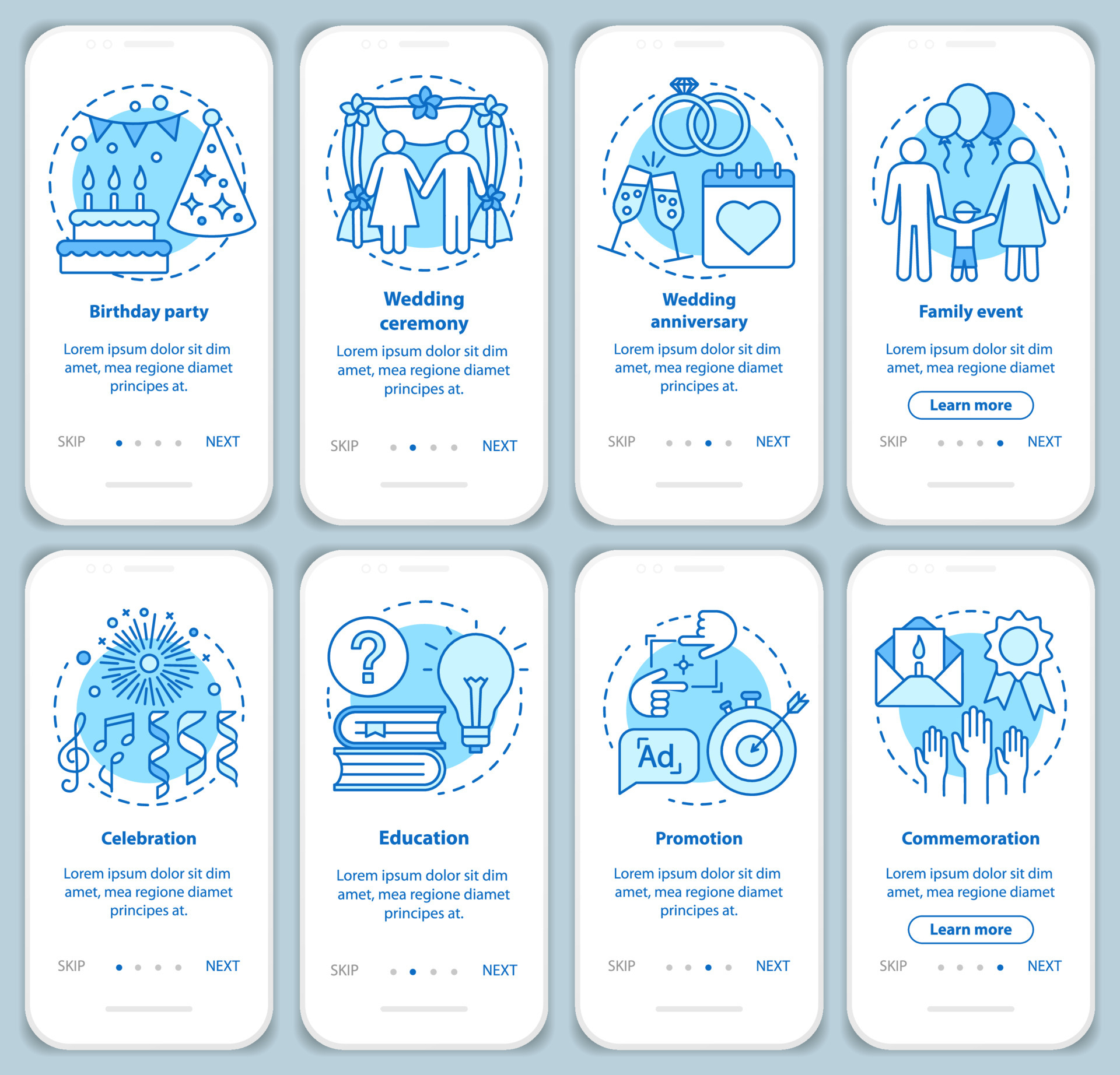 Special Event Management Onboarding Mobile App Page Screen With Linear