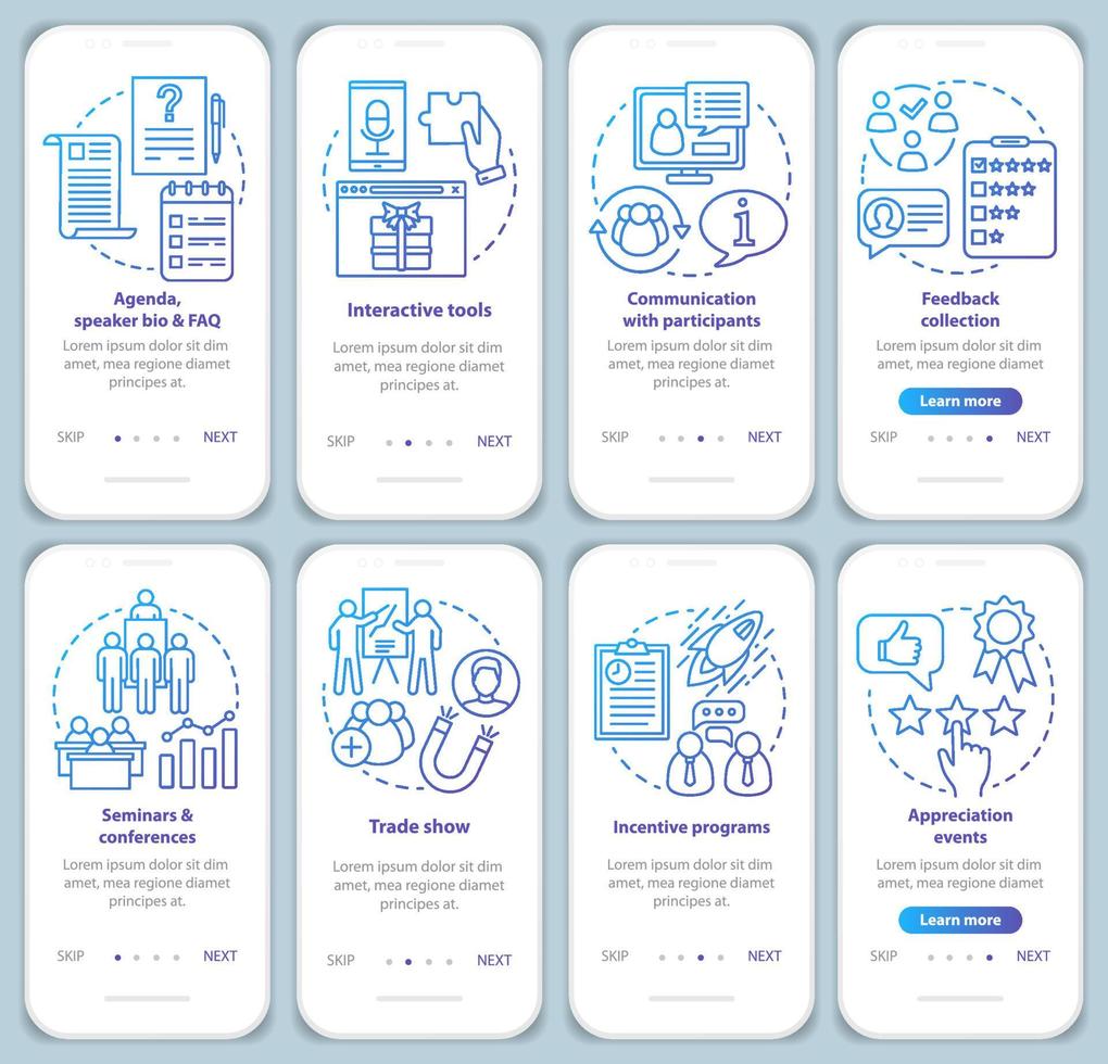 Corporate Events Planning Service Onboarding Mobile App Page Screen With Linear Concepts