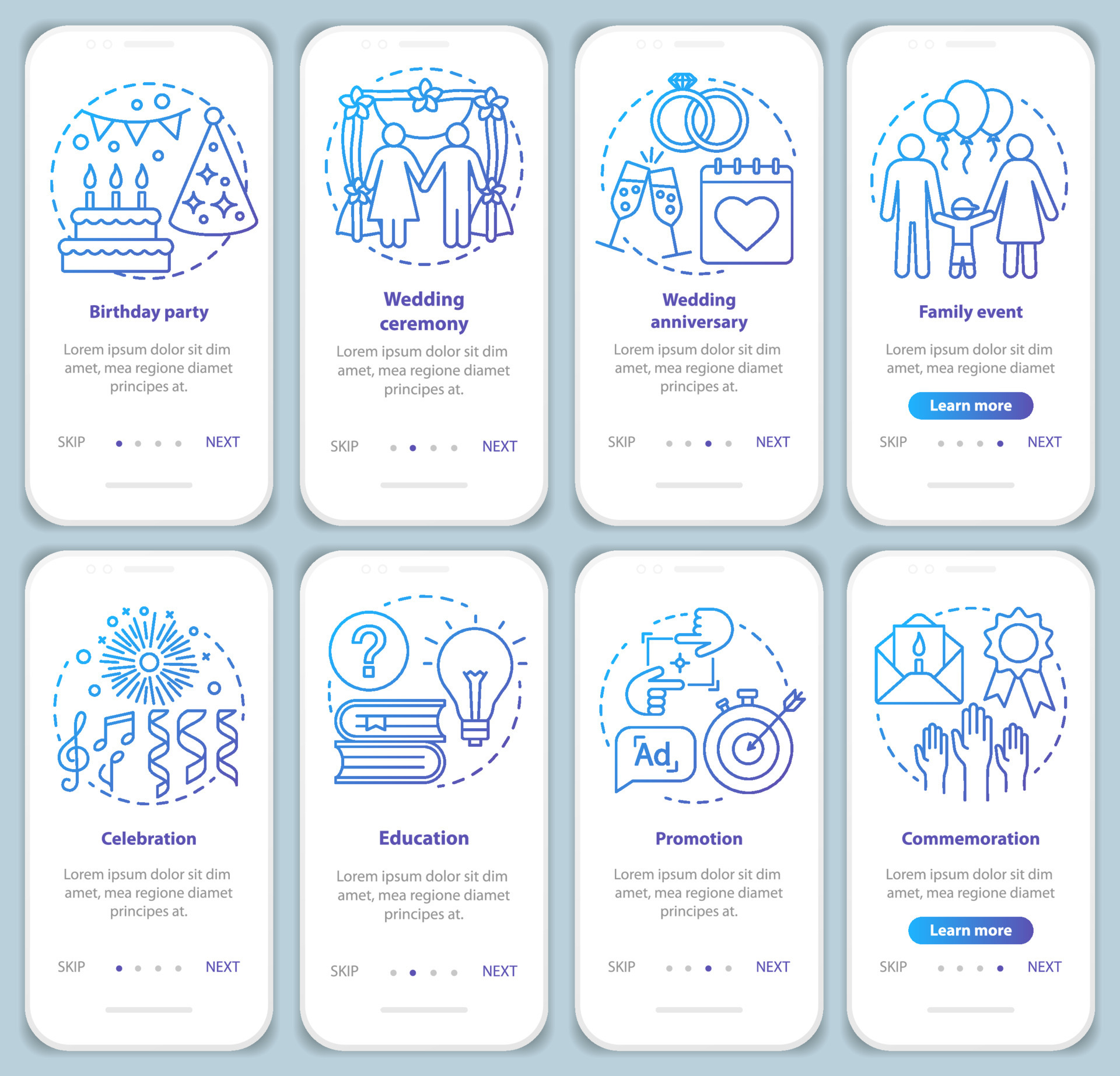 Special Event Management Onboarding Mobile App Page Screen With Linear