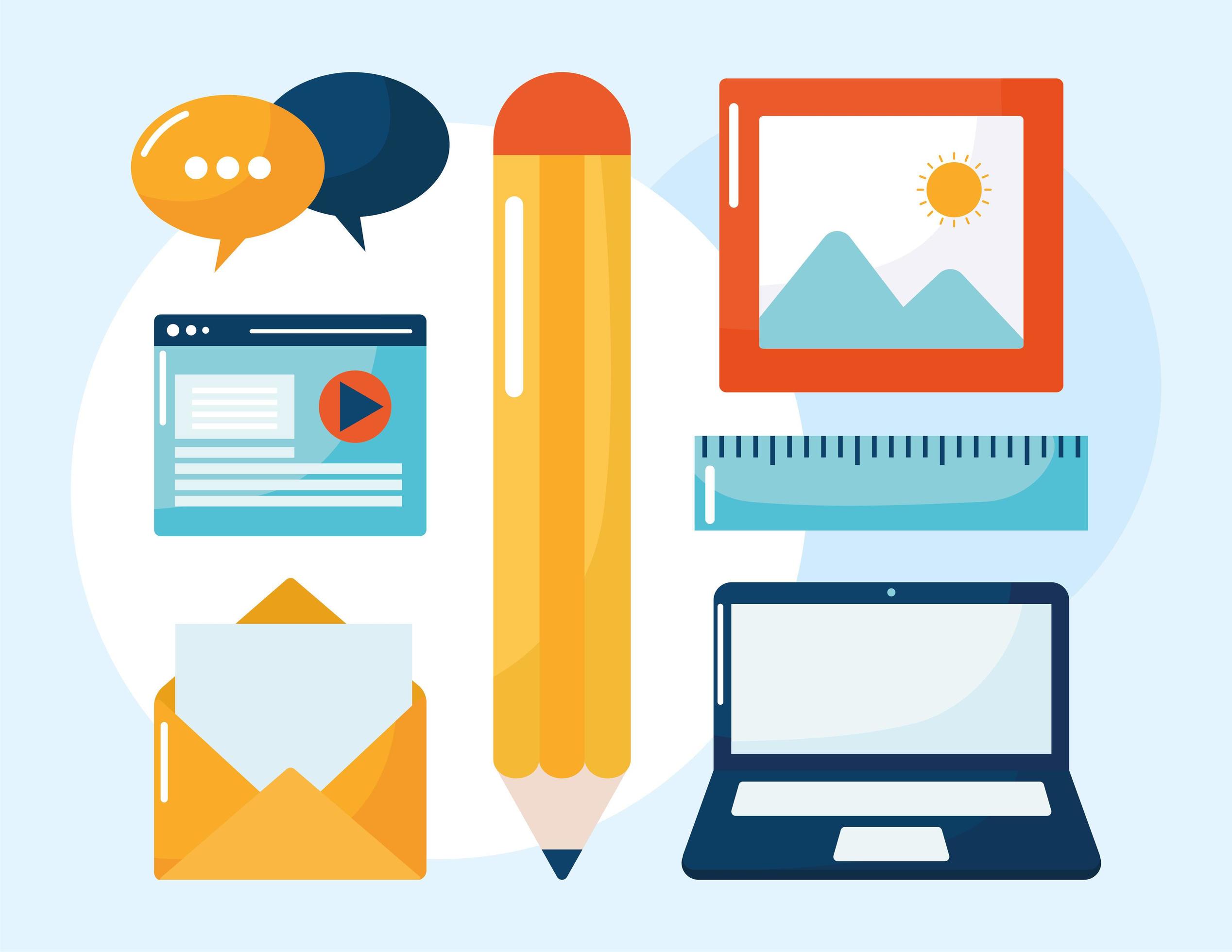 seven web design items 5968113 Vector Art at Vecteezy