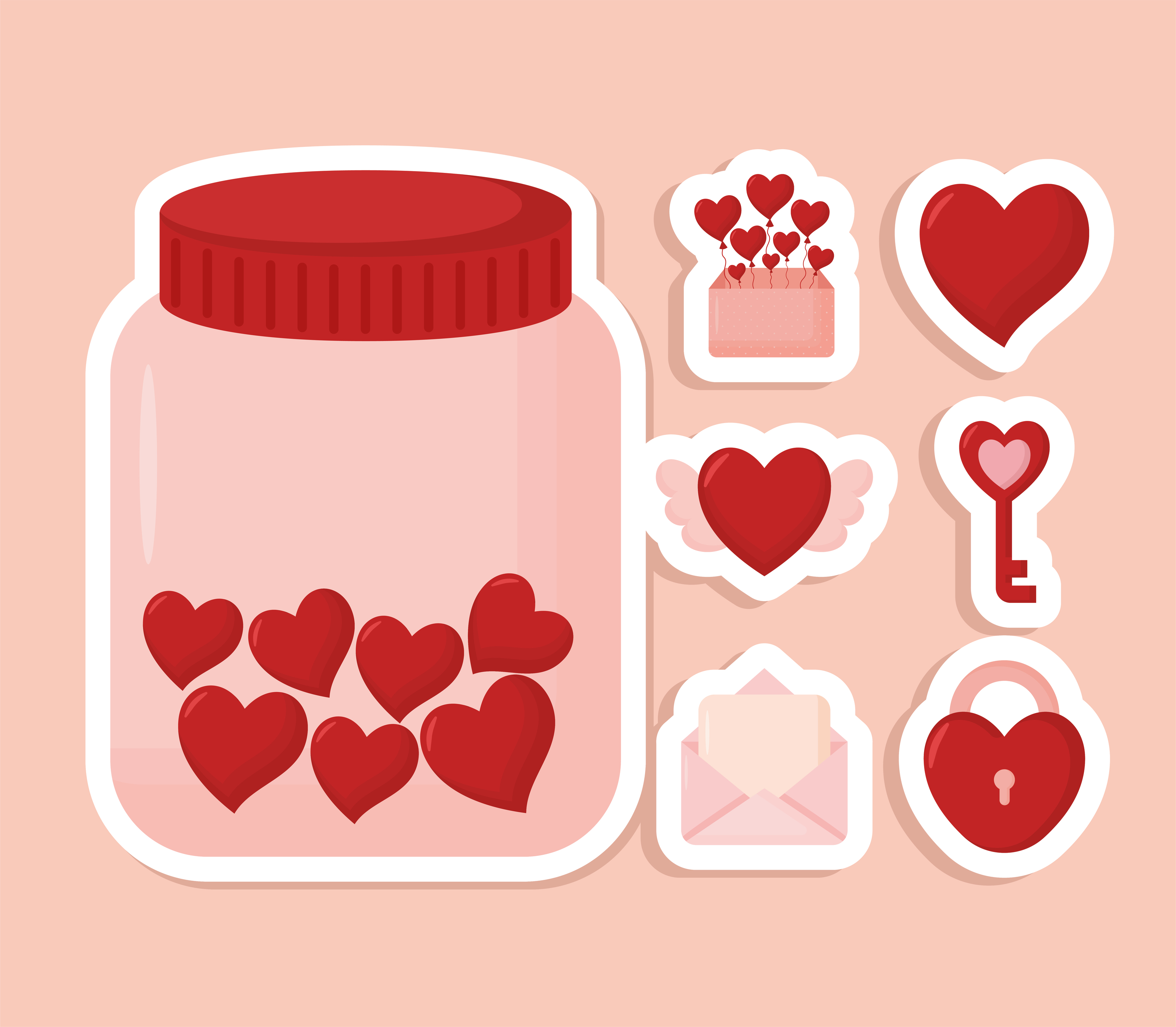 seven valentines day items 5969016 Vector Art at Vecteezy