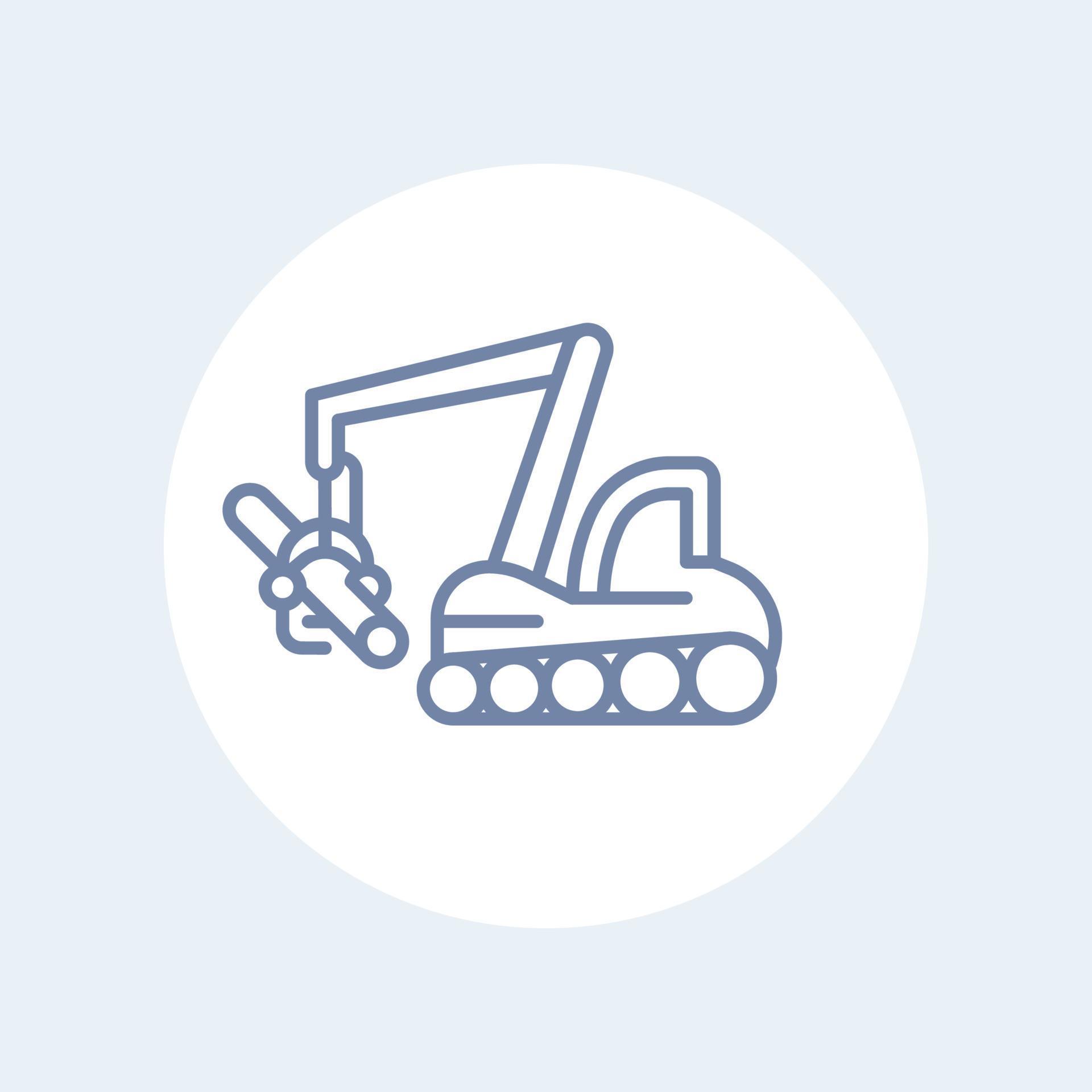 Forest Harvester Line Icon Timber Harvesting Machine Tree Harvester Vector Illustration