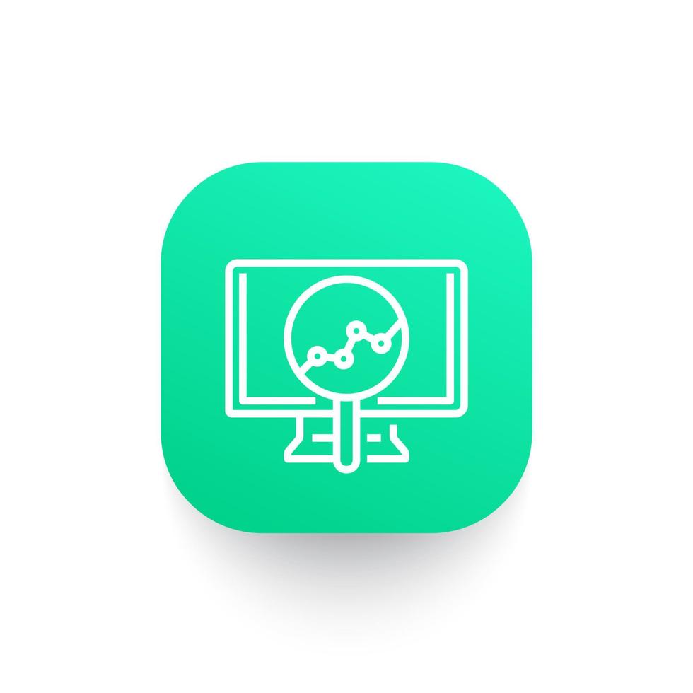 Analytics Line Icon Statistic Graph On Computer Screen Vector