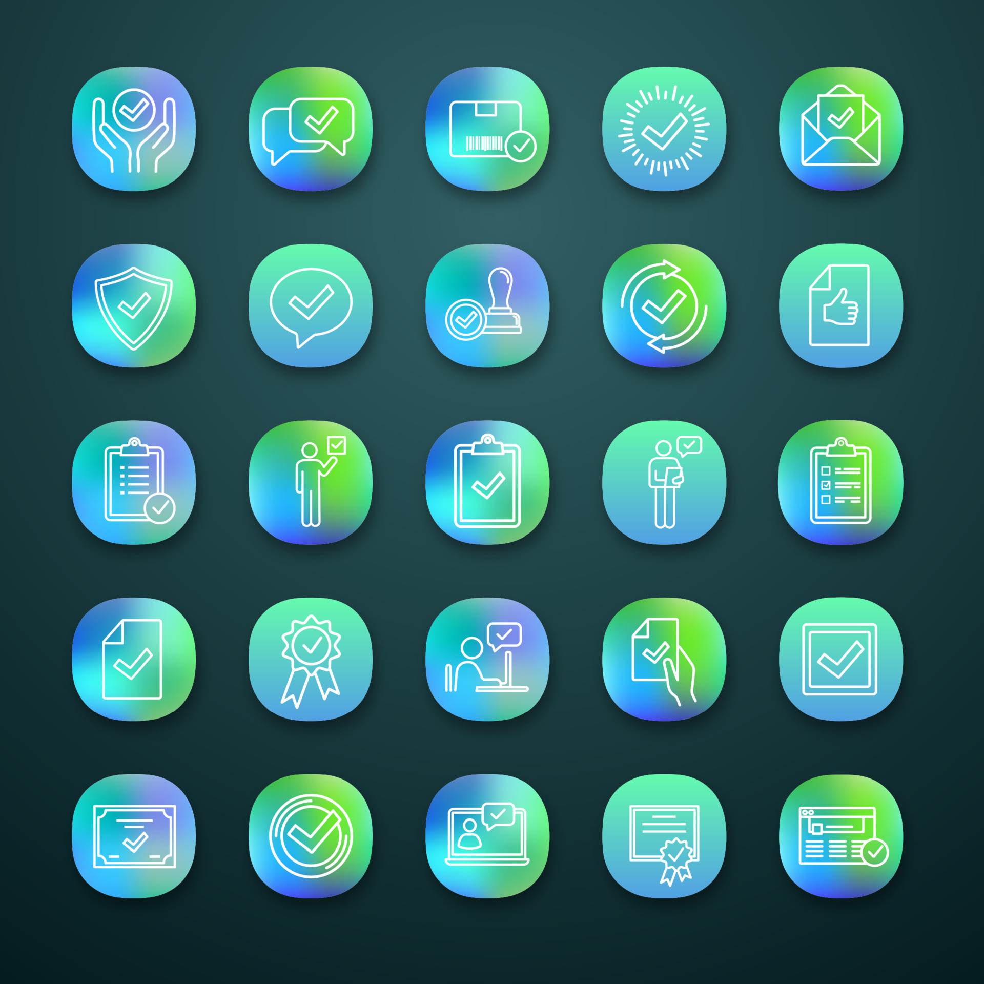 Approve App Icons Set Quality Assurance Verification And Validation Confirmation