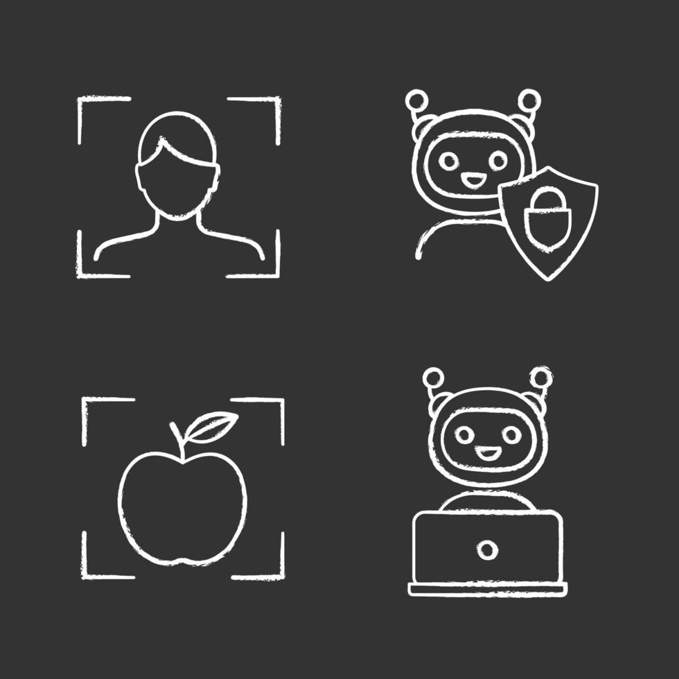 Machine Learning Chalk Icons Set Facial Recognition Secured Chatbot Object Detection App