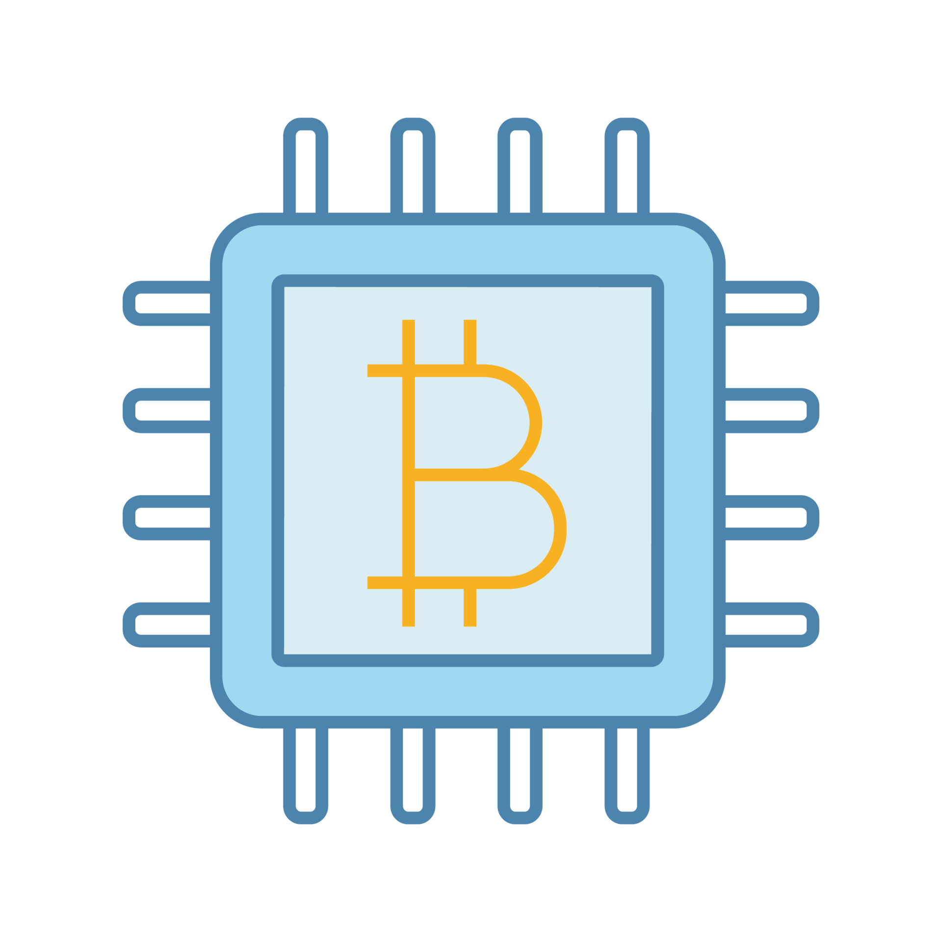 CPU mining color icon. Cryptocurrency mining hardware. Bitcoin sign inside microchip. Digital ...