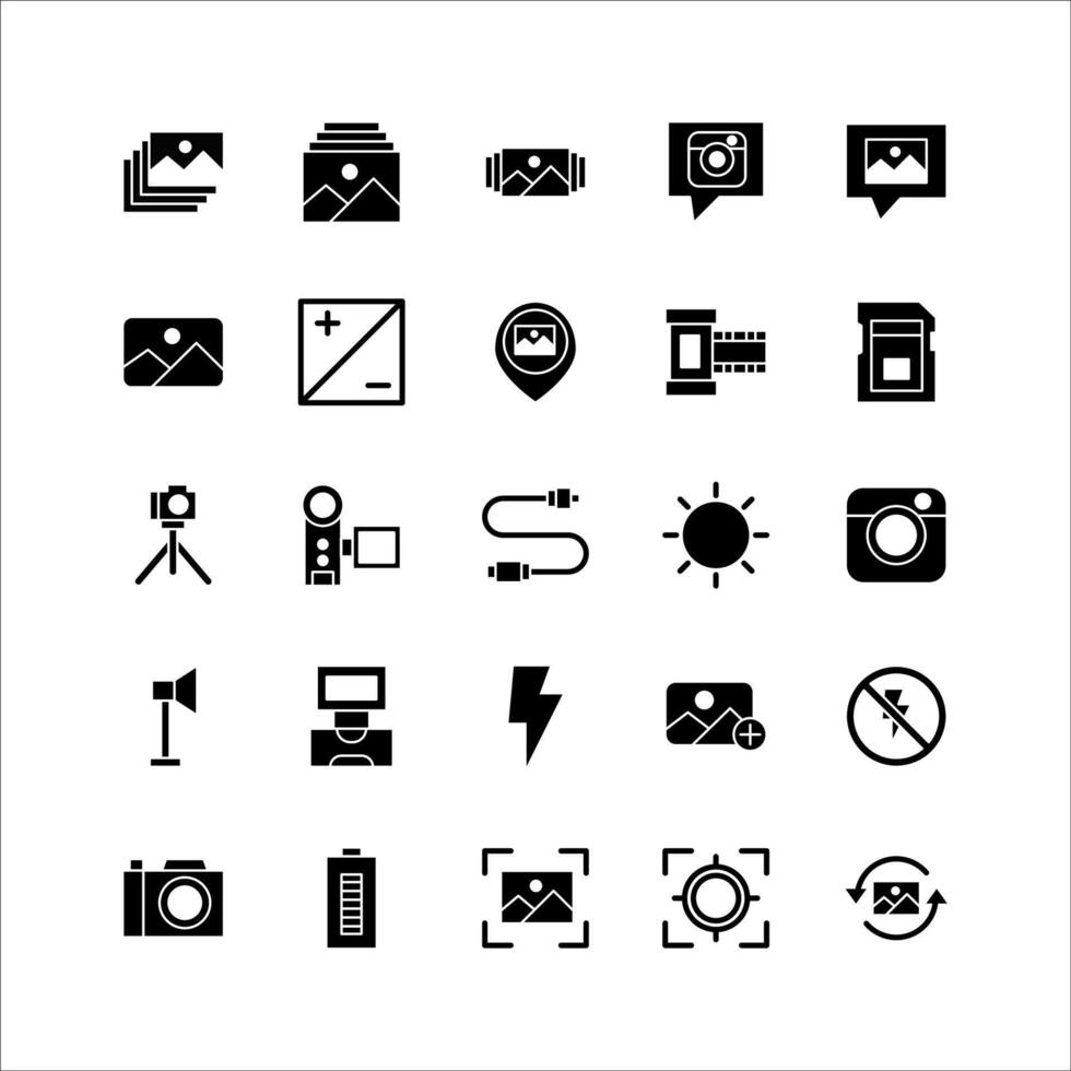 Photography icon set vector solid for website, mobile app, presentation ...