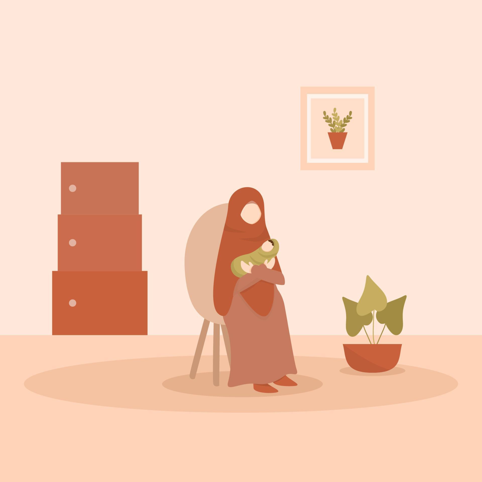 Muslim mother holding her baby 5994466 Vector Art at Vecteezy