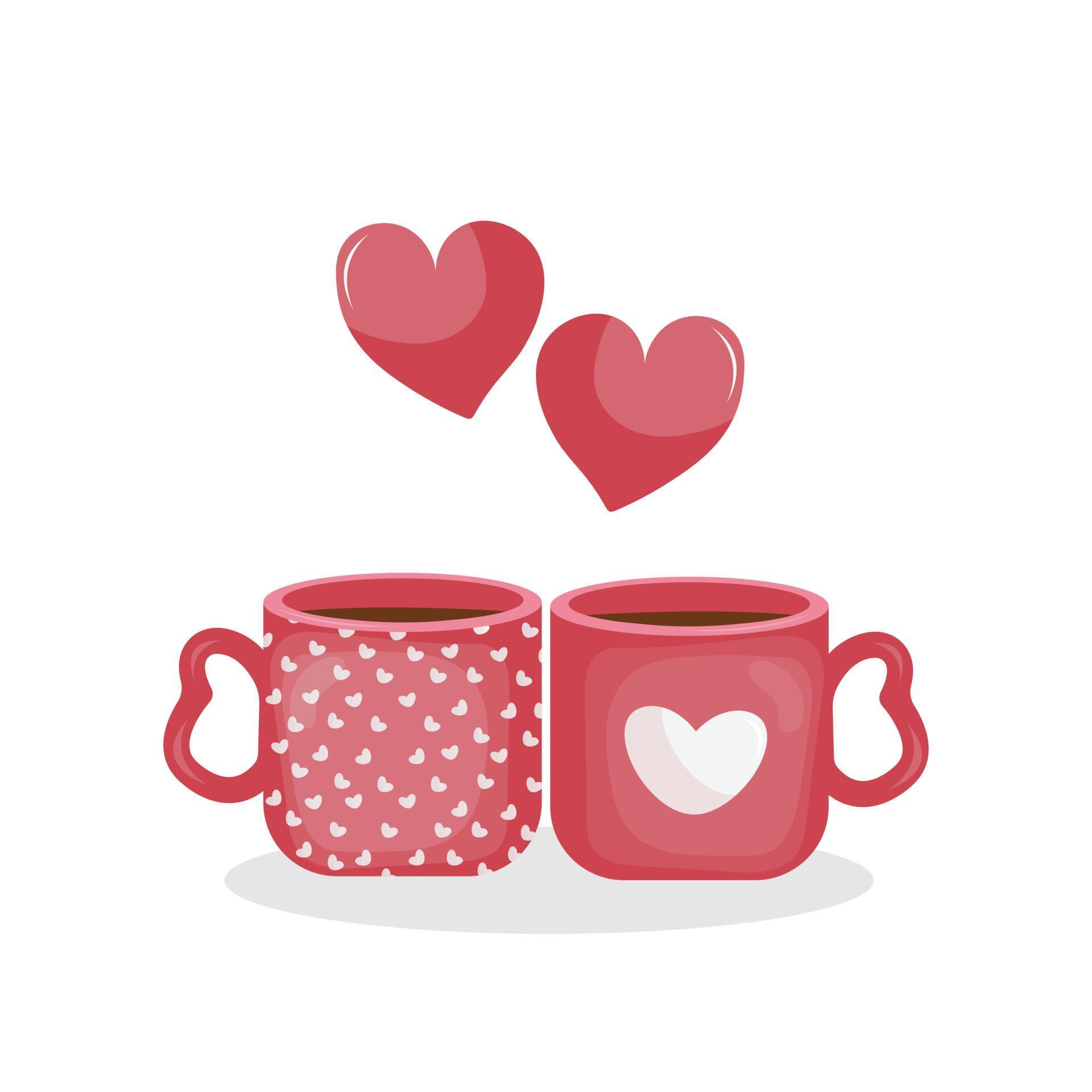 Valentine's Day card. Illustration of two pink mugs. 6005415 Vector Art ...