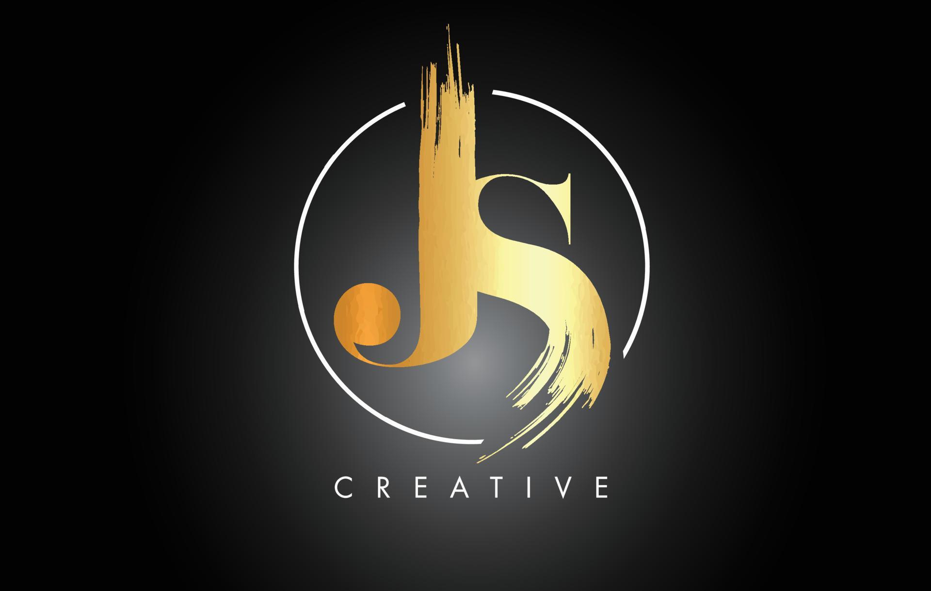 Golden JS Brush Stroke Letter Logo Design. Black Paint Logo Leters Icon ...
