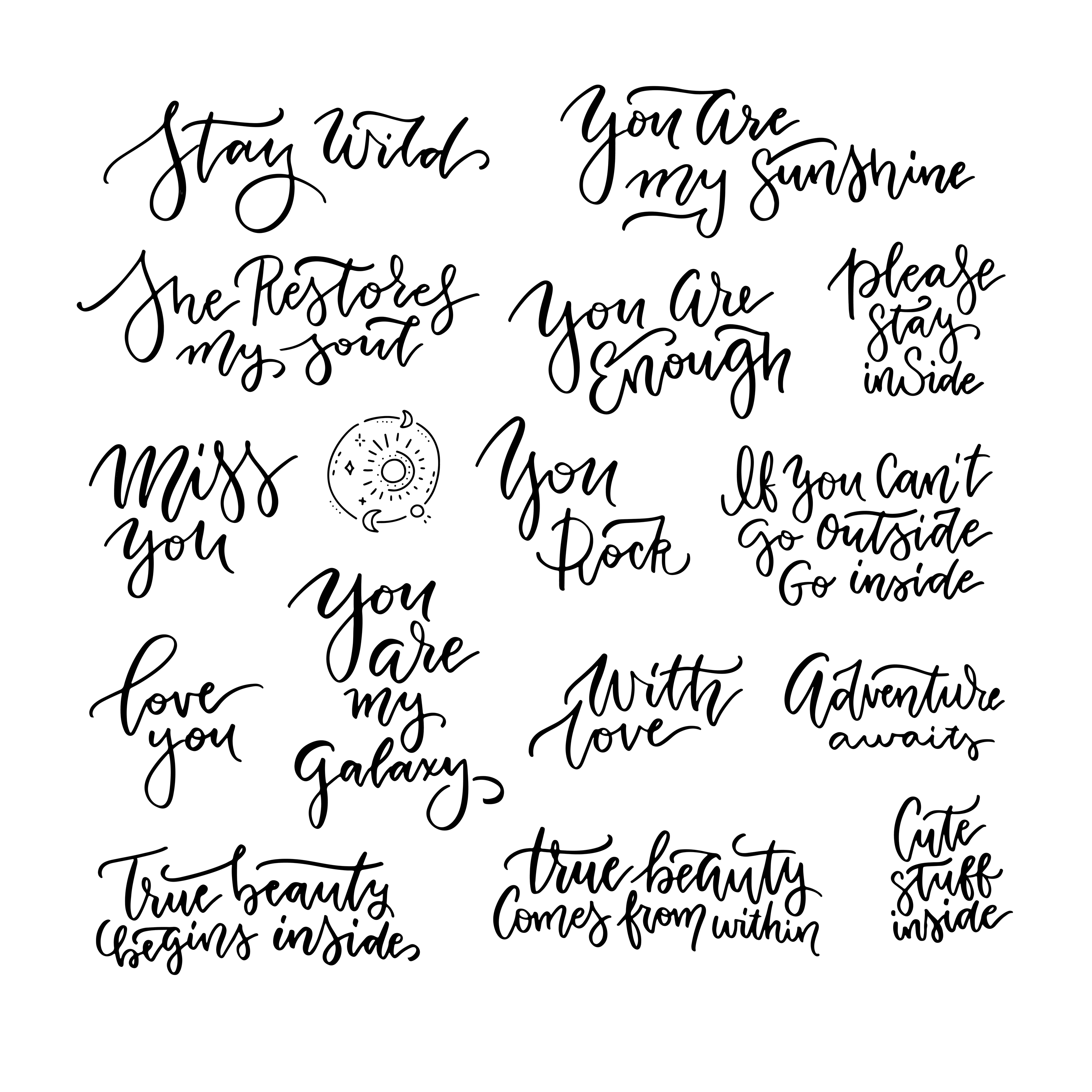 Set Of Elegant Inspire And Motivational Quotes Hand Drawn Beautiful