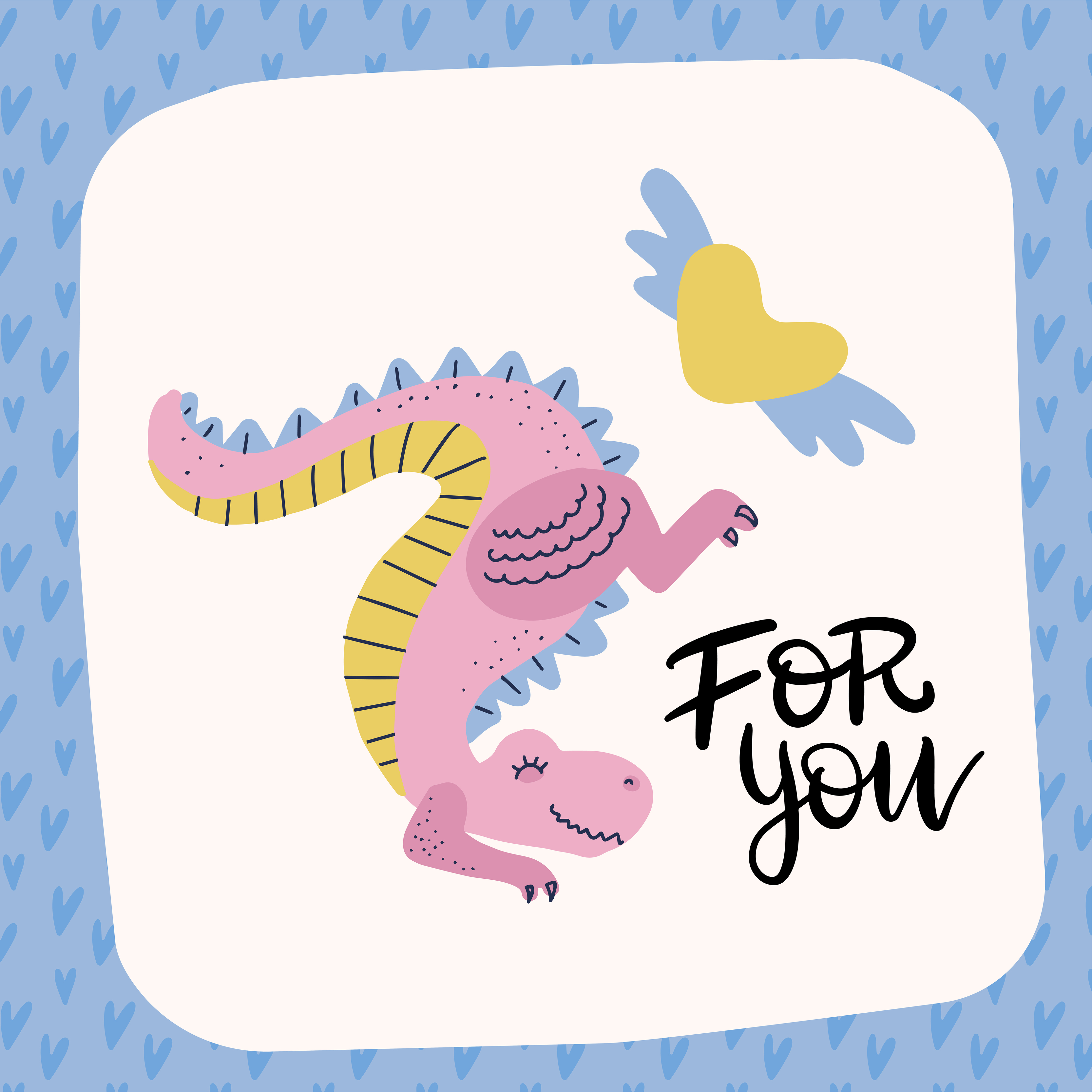 Love dinosaur. Pink dino. Cute Tyrannosaurus with winged heart ...