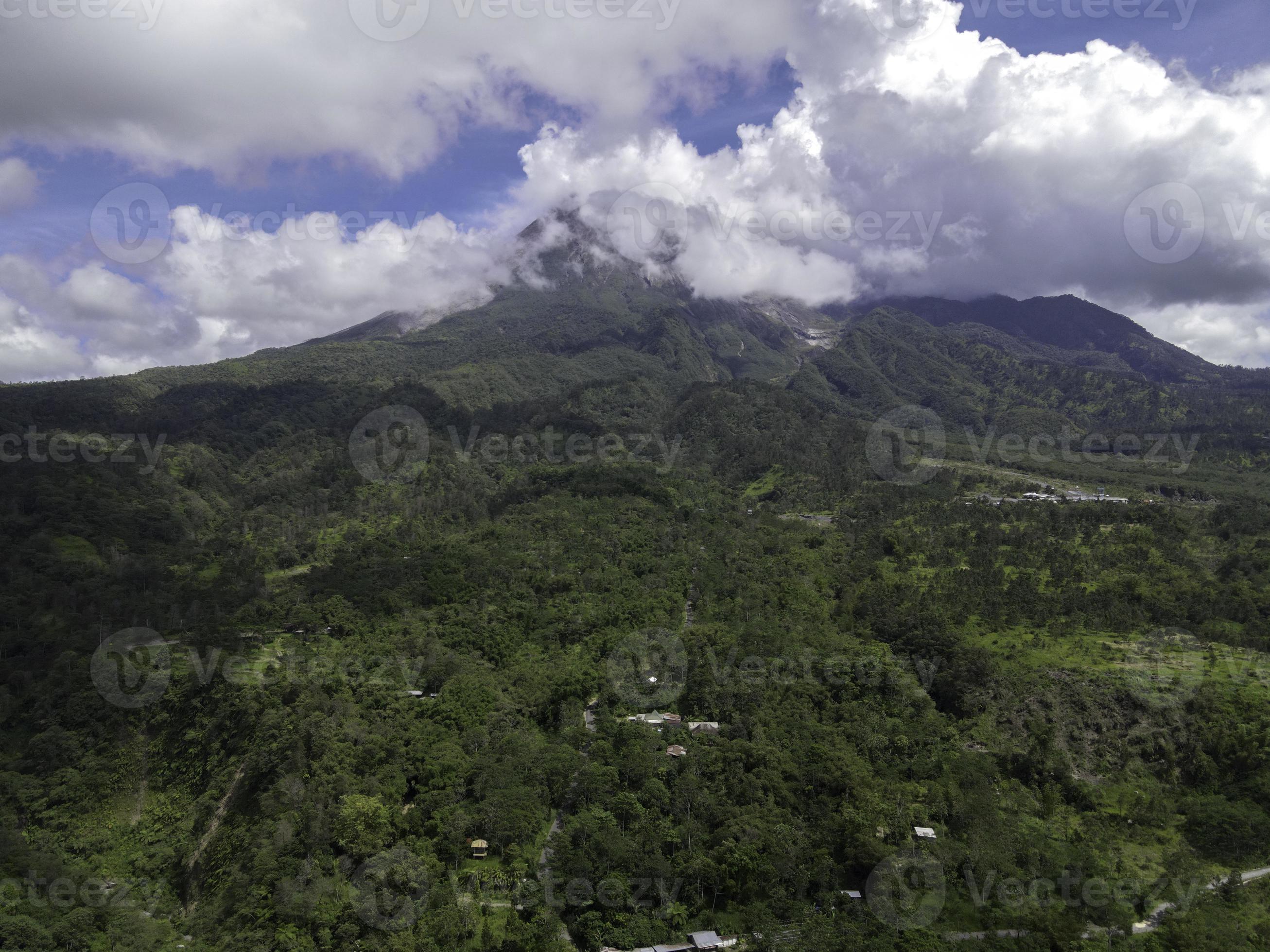 Aerial view of Mount Merapi Landscape with rice field and village in ...