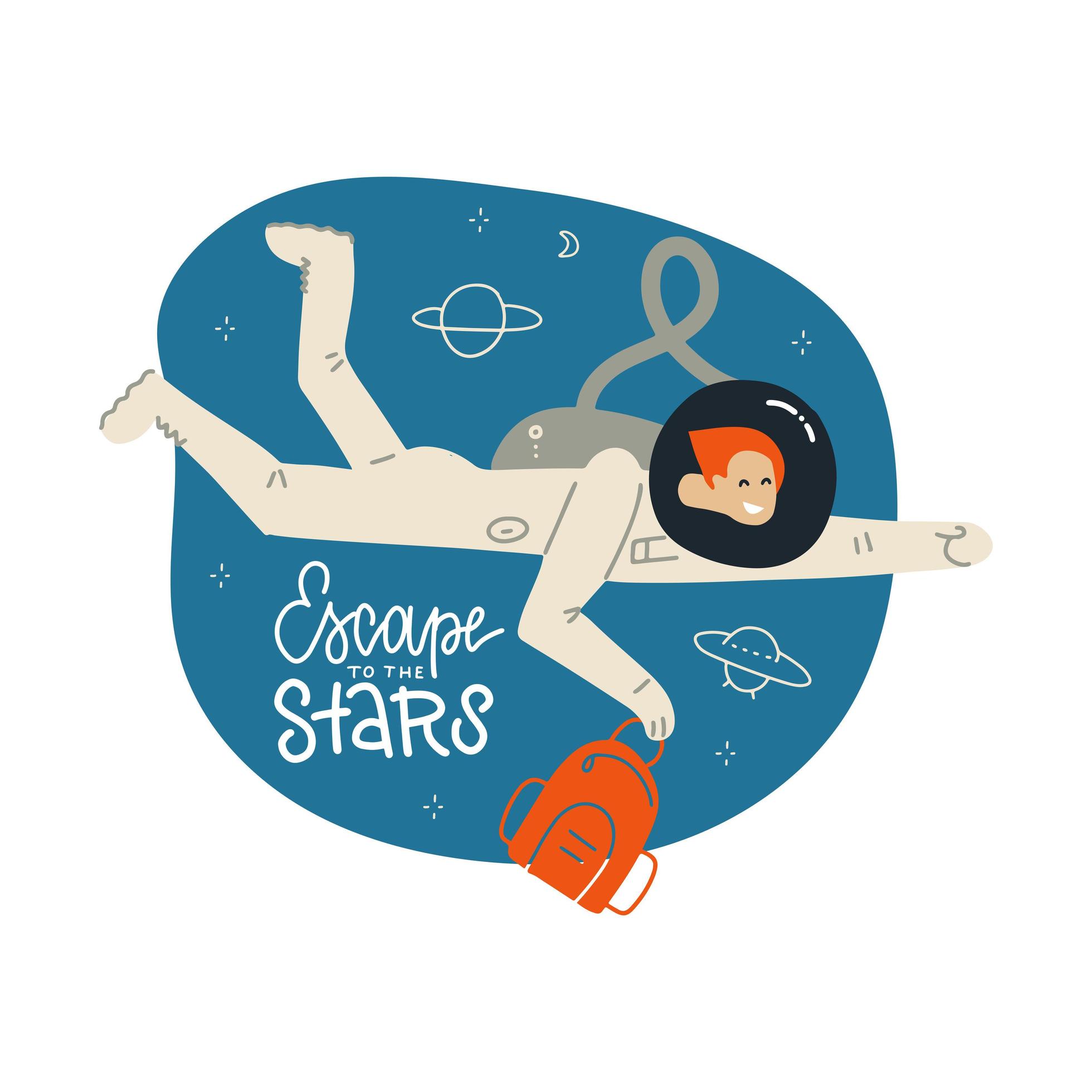 Astronaut exploring outer space. Comic Cosmonaut in spacesuit ...
