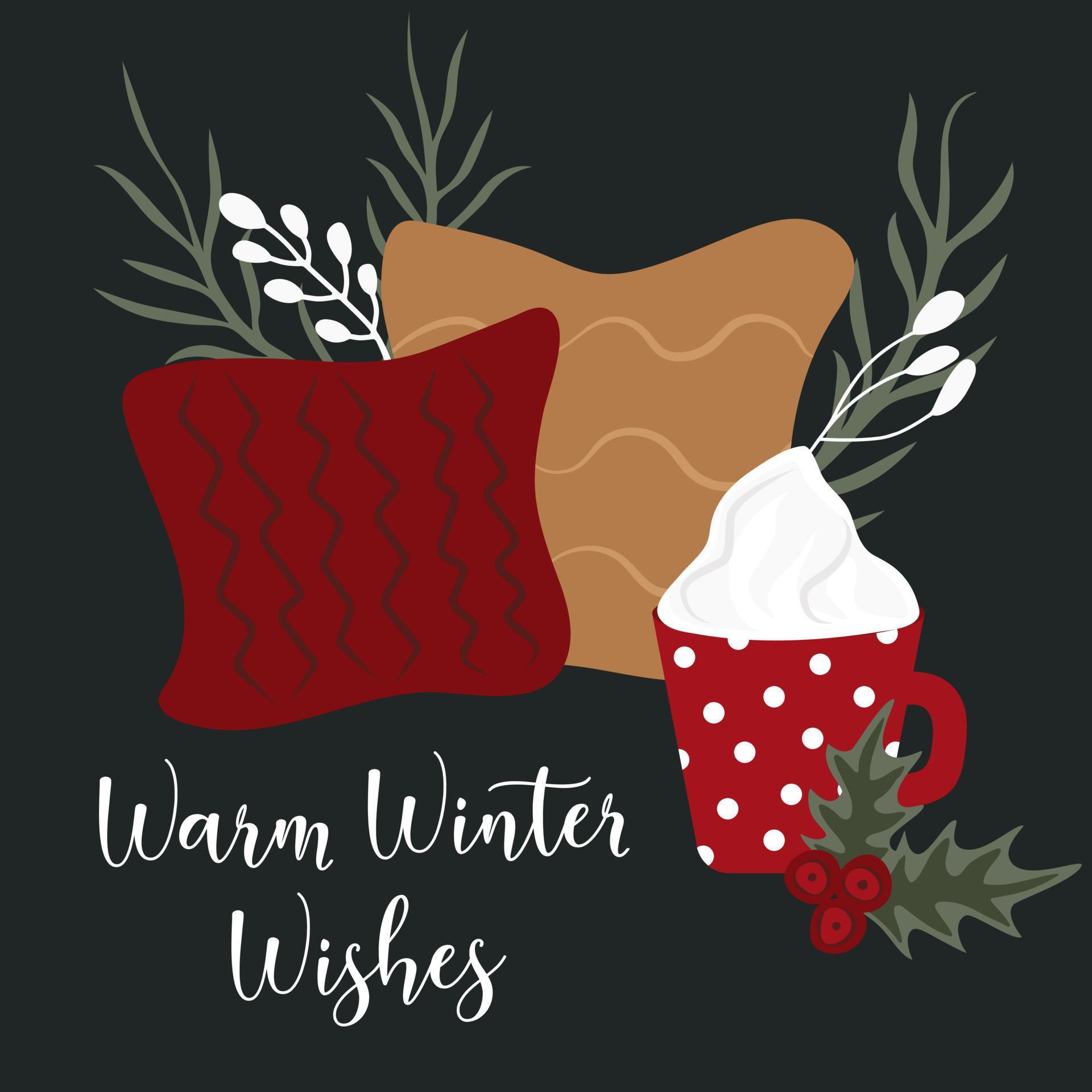 Winter happy holidays. Cozy vector collection in red and green colors ...