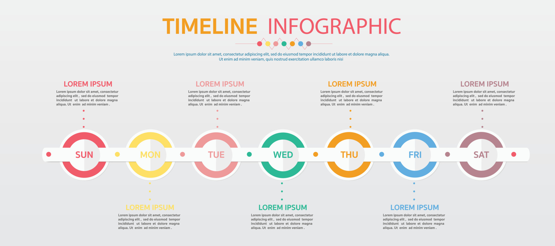 Horizontal timeline template with 7 day,Timeline infographic.Weekly ... Horizontal timeline template with 7 day,Timeline infographic.Weekly ...