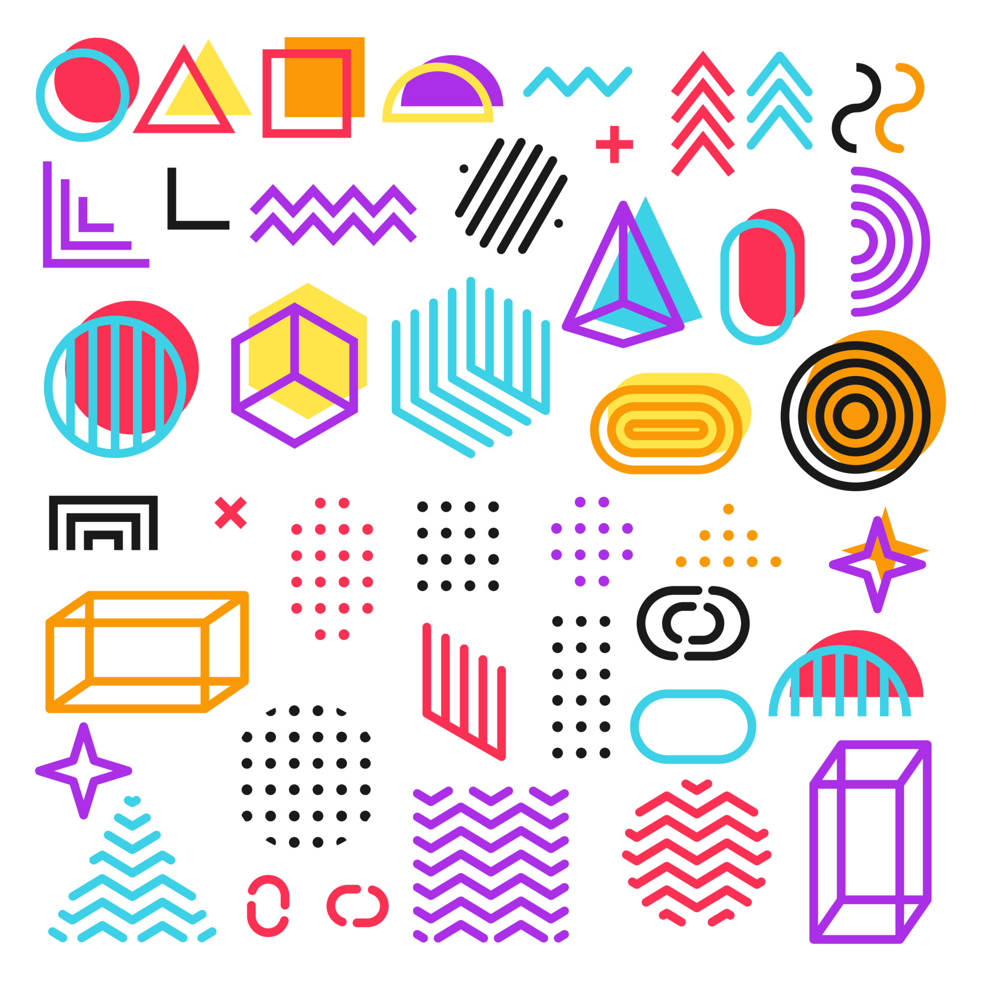 Set Of Retro Memphis Style Elements 6035193 Vector Art At Vecteezy
