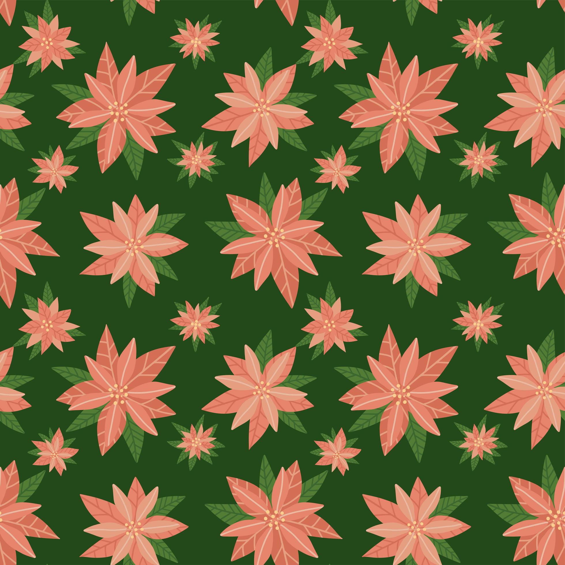 Poinsettia Christmas seamless pattern. Trendy floral holiday xmas ...