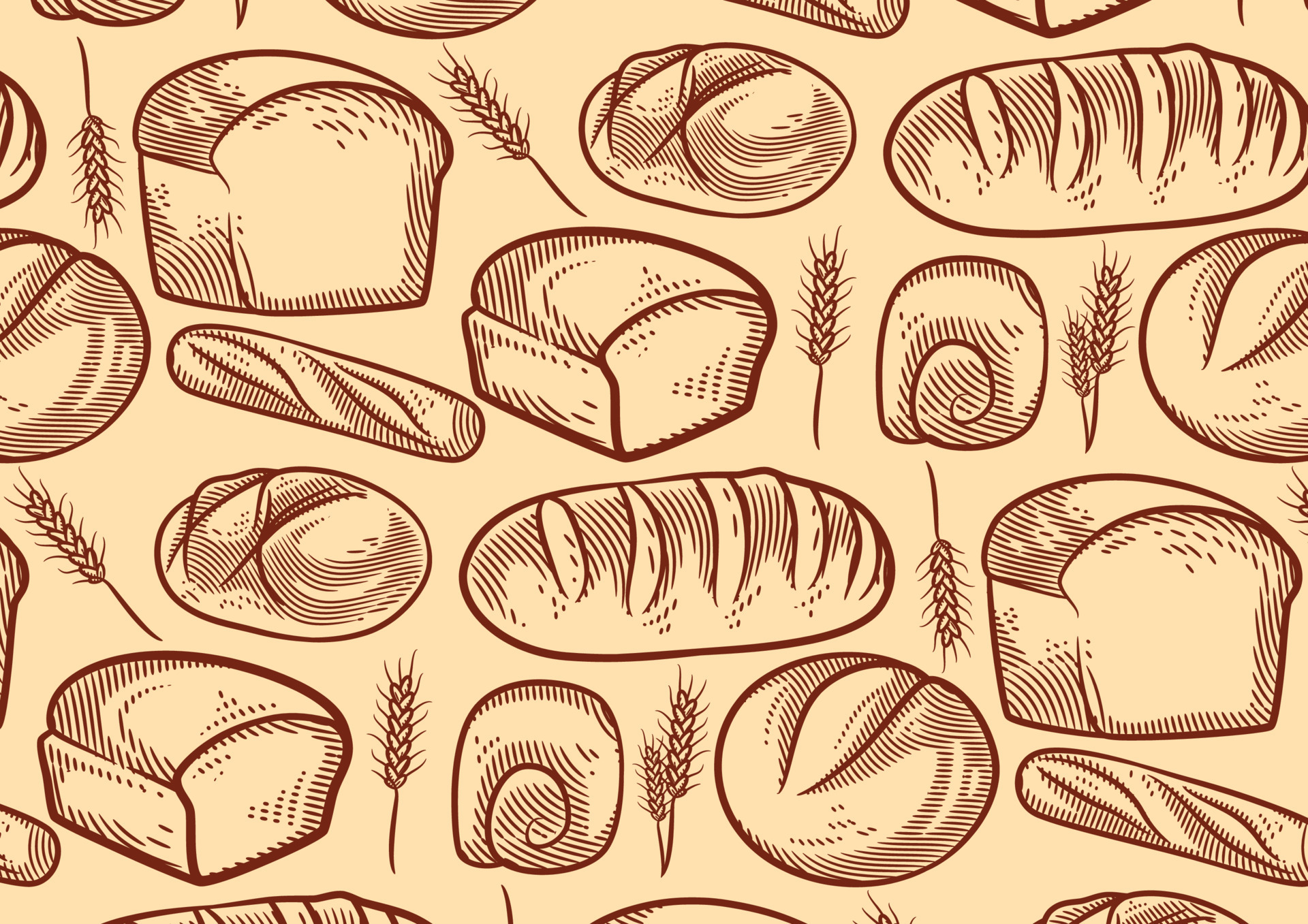Fondo de panadería vintage con ilustración de vector de pan esbozado ... Fondo de panadería vintage con ilustración de vector de pan esbozado ...