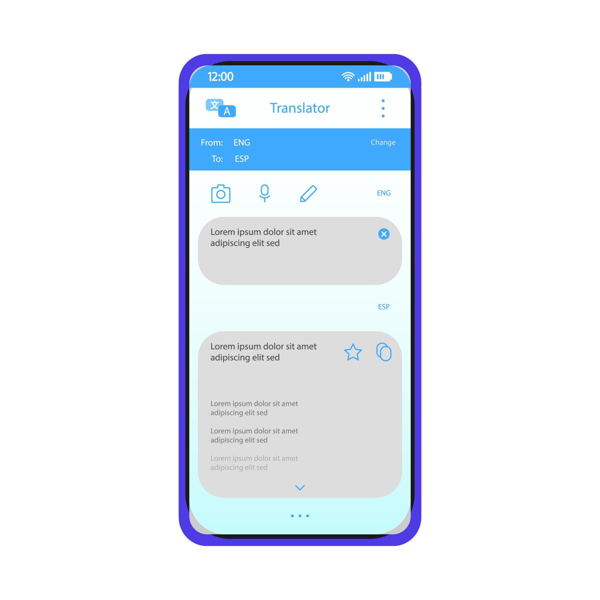 Online translator smartphone app interface vector template. Mobile ...