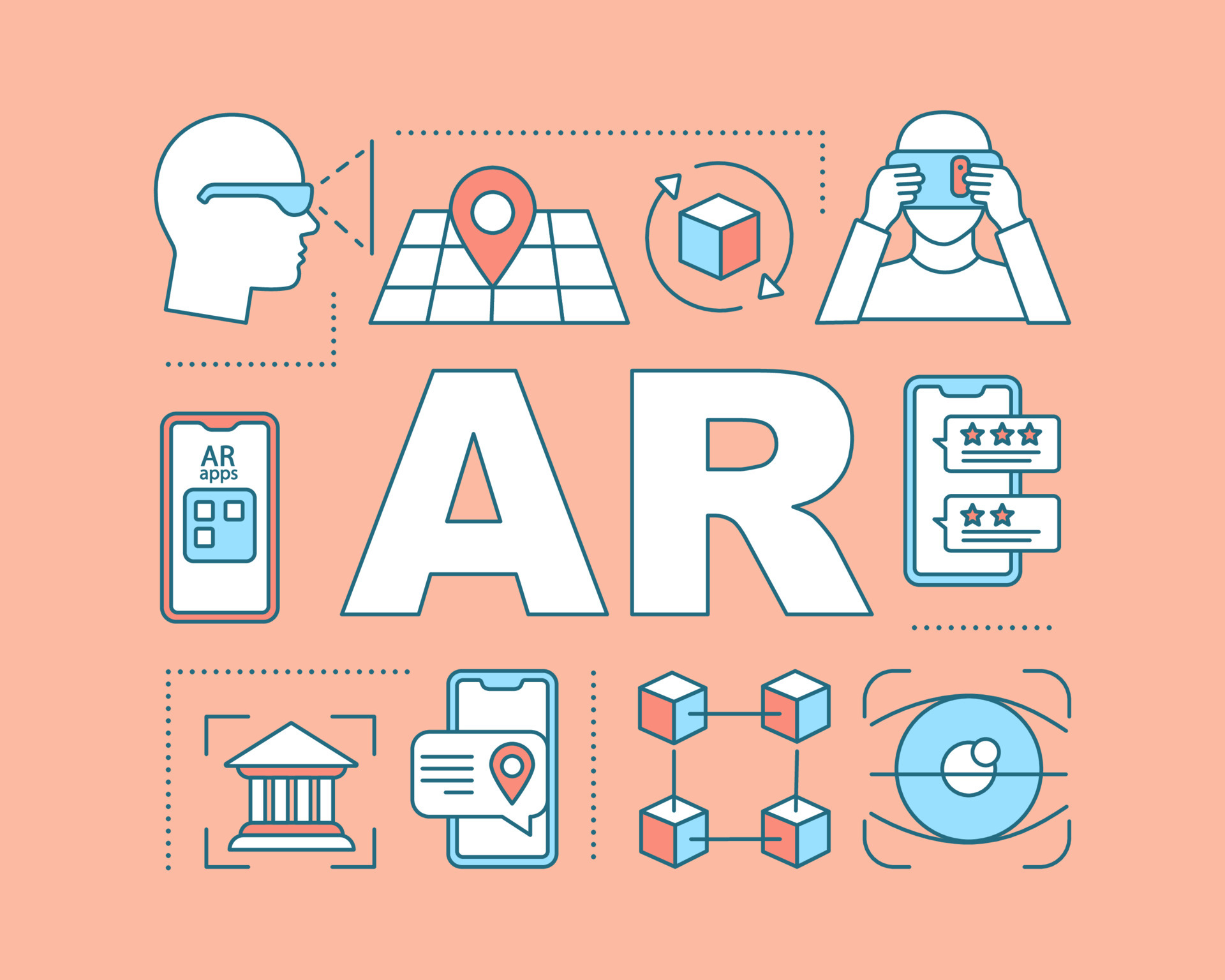 Augmented reality word concepts banner. VR applying. AR tourism ...