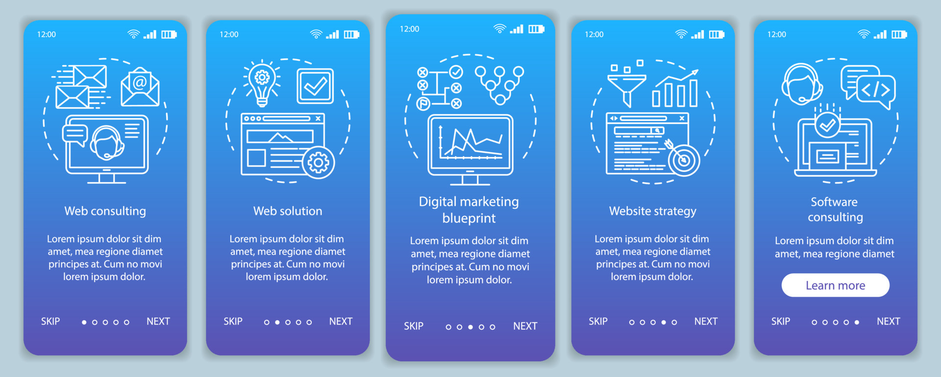 Web Consulting Onboarding Mobile App Page Screen Vector Template Digital Marketing Website