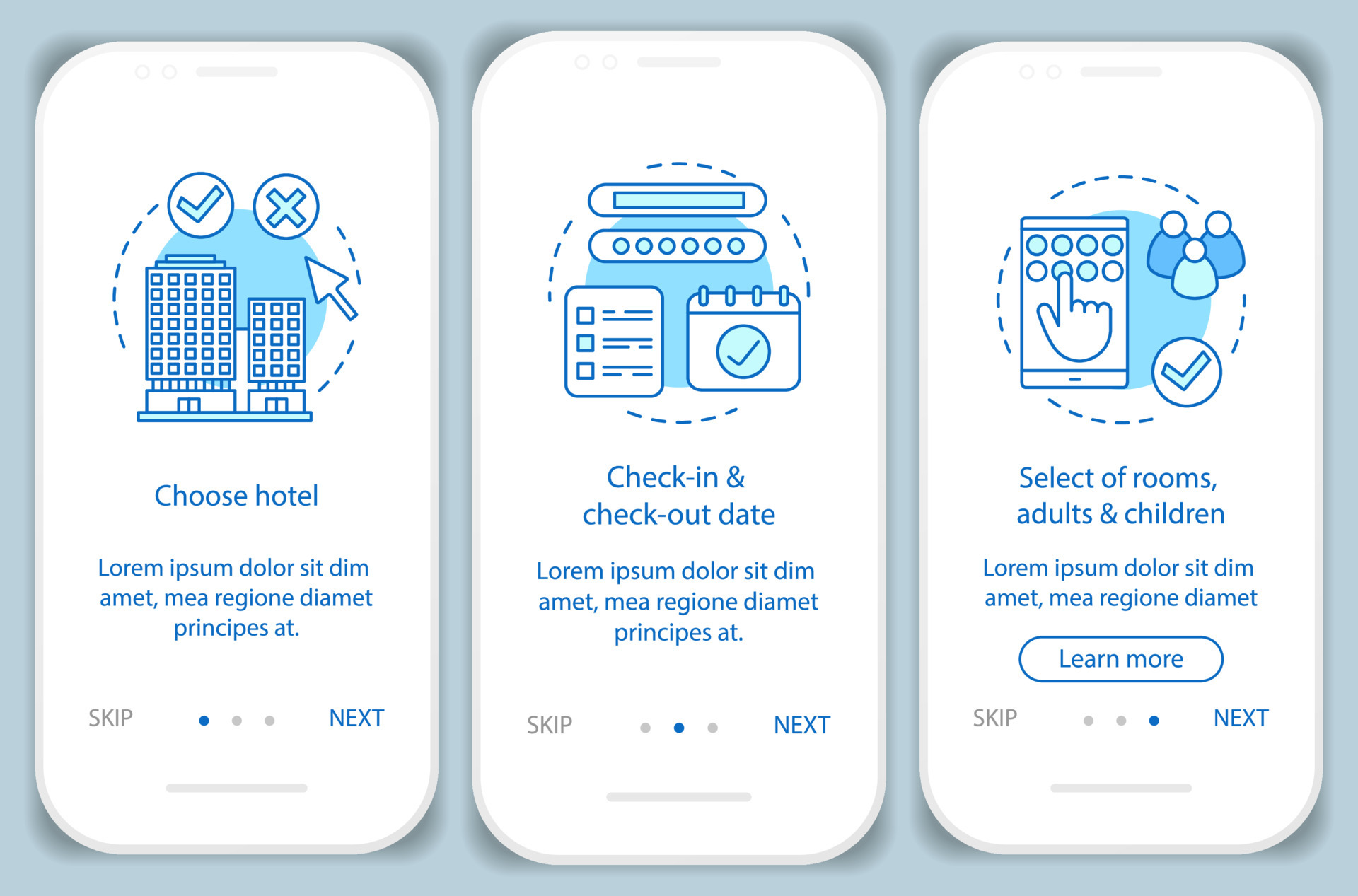Hotel Choosing Onboarding Mobile App Page Screen Vector Template