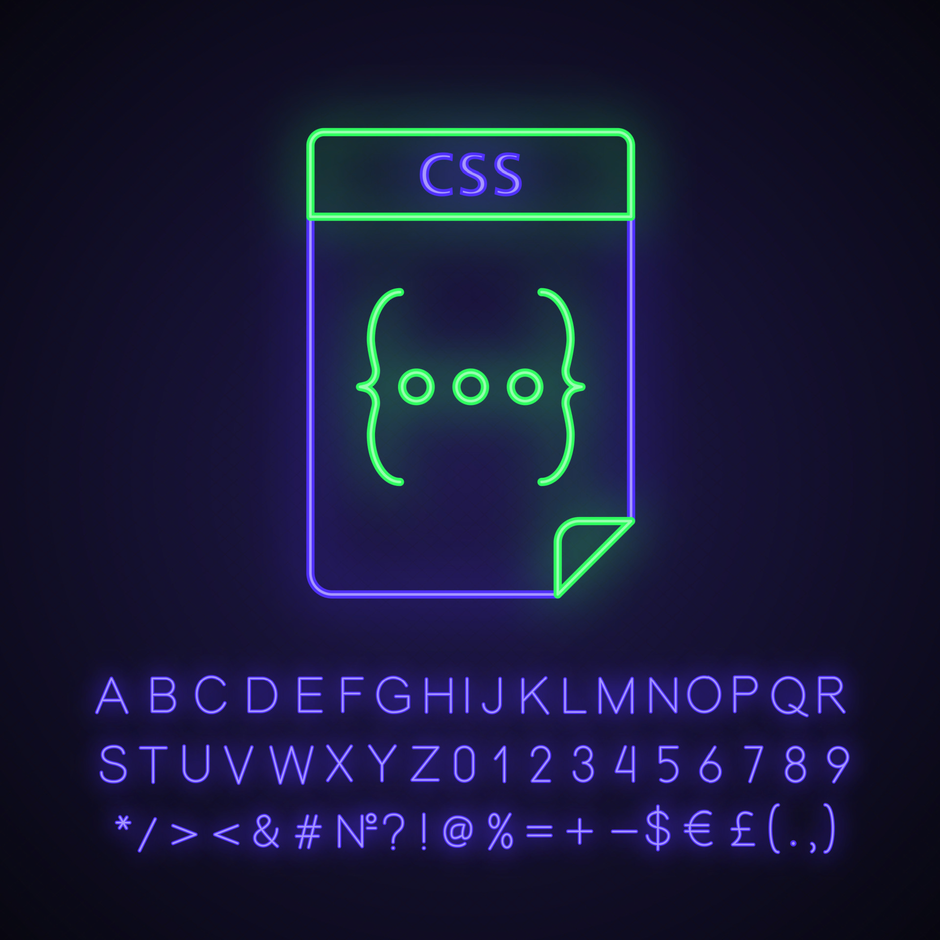 Css File Neon Light Icon Cascading Style Sheets Webpage Text File