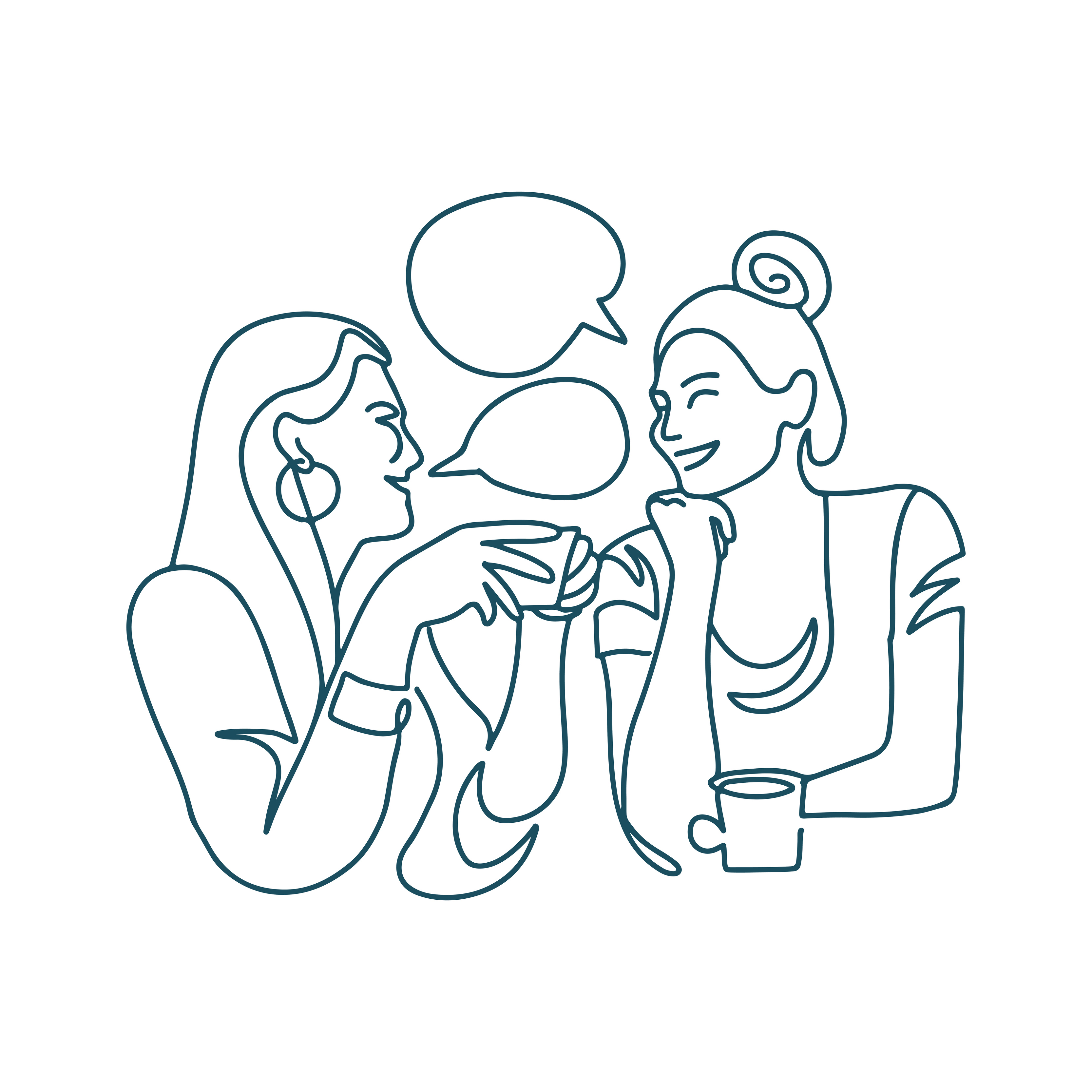 Dibujo Continuo De Dos Mujeres Tomando Café En Un Restaurante Dos