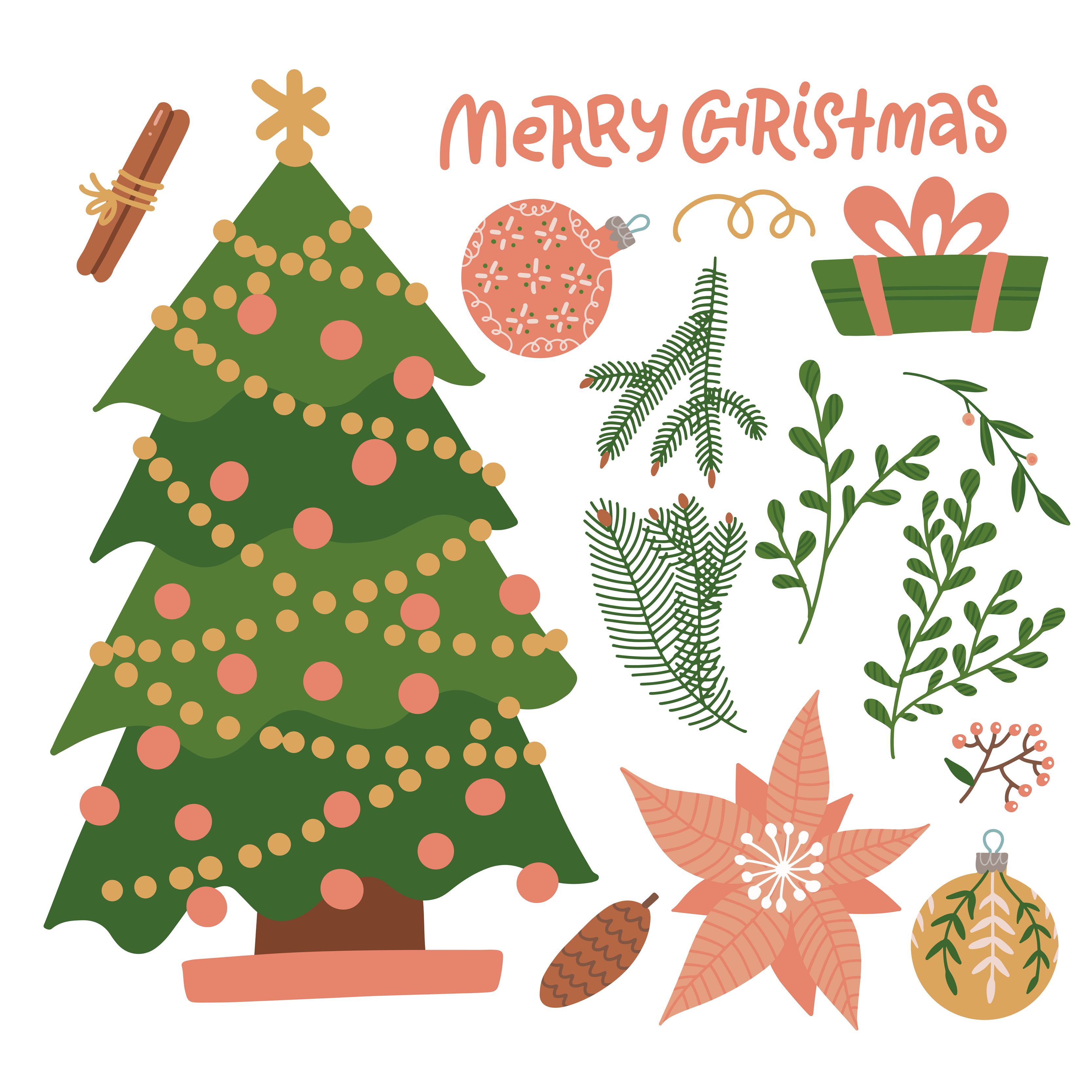 Christmas Tree Clipart Vector Flower